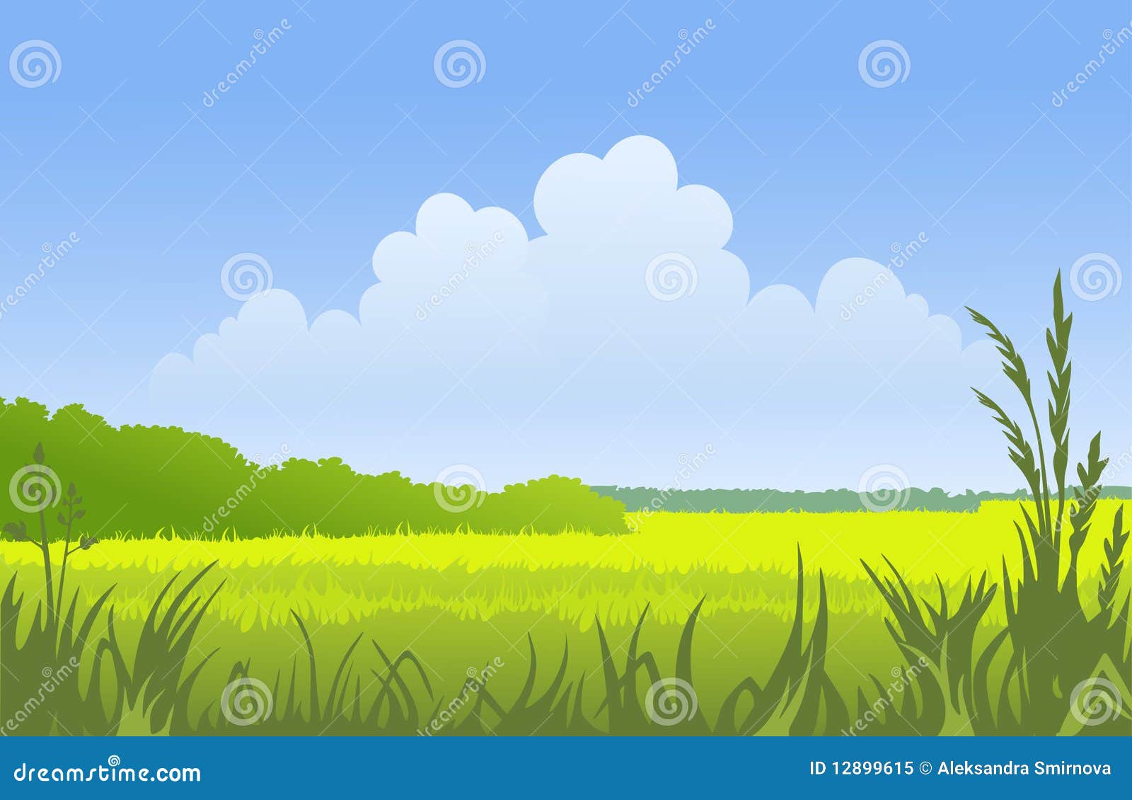 Sunny landscape stock vector. Illustration of reflection - 12899615