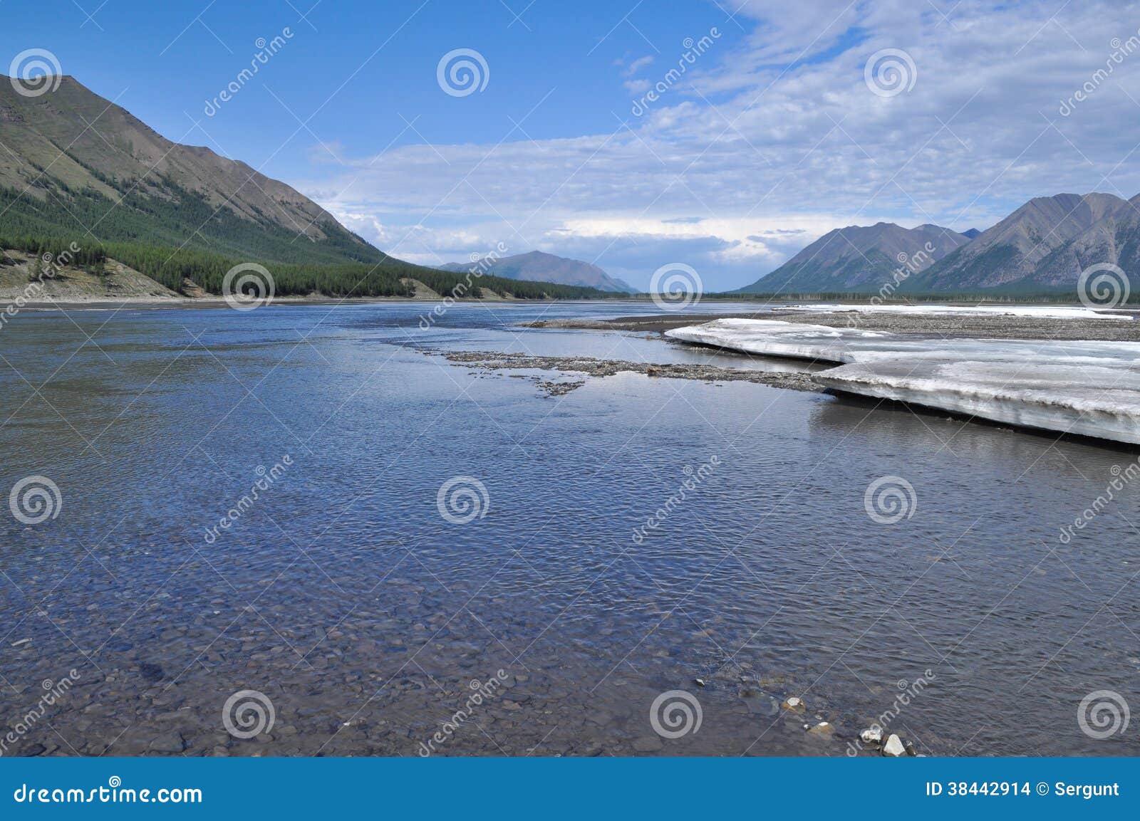 Sunny Landscape of the River in Mountains. Stock Photo - Image of ...