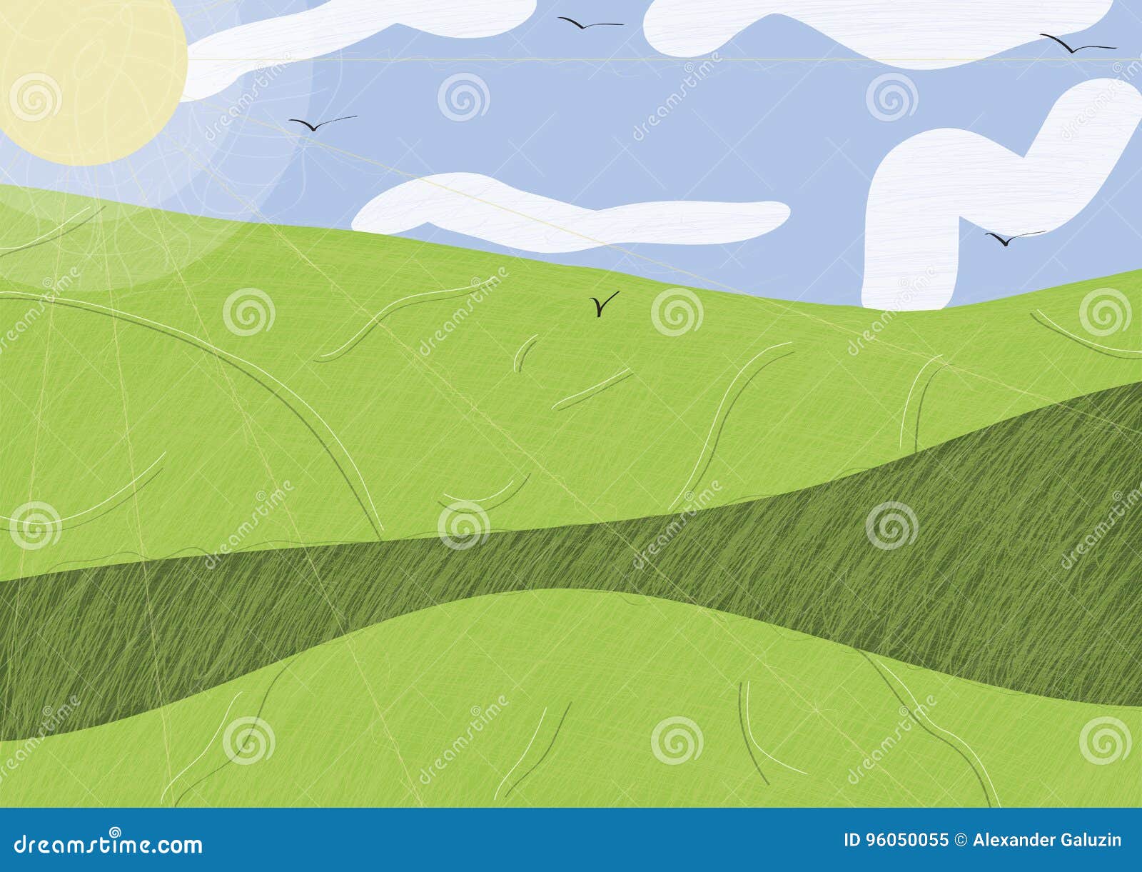 Sunny meadow abstraction stock illustration. Illustration of hilly ...