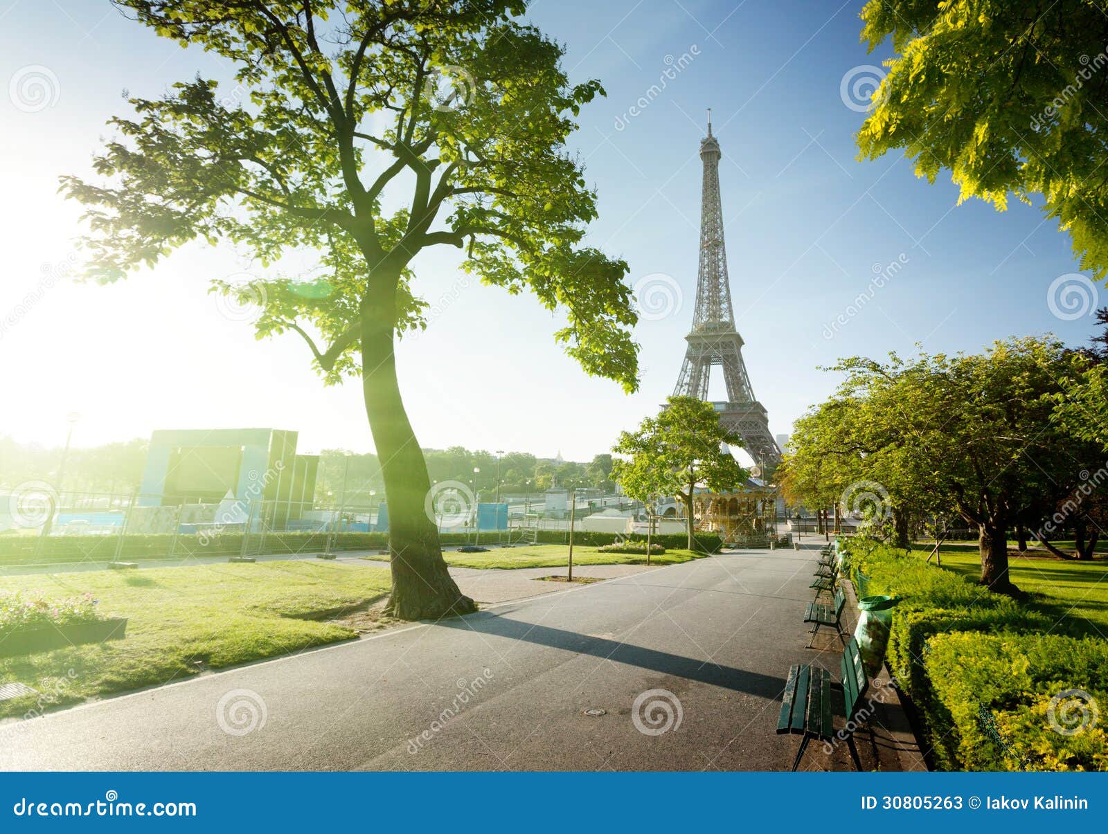 Sunny Morning and Eiffel Tower, Paris Stock Image - Image of ...