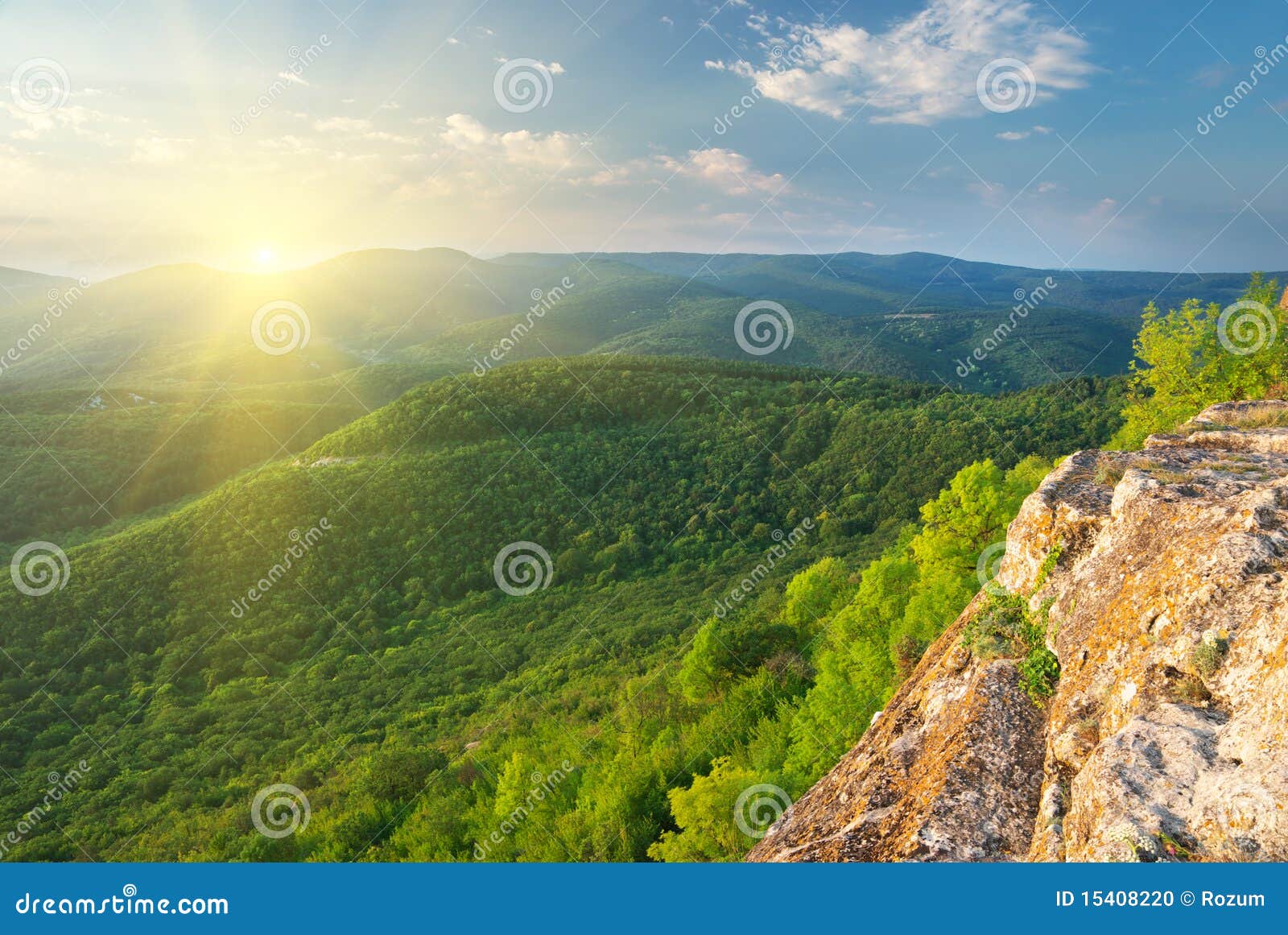 Sunny morning in mountain. stock photo. Image of countryside - 15408220