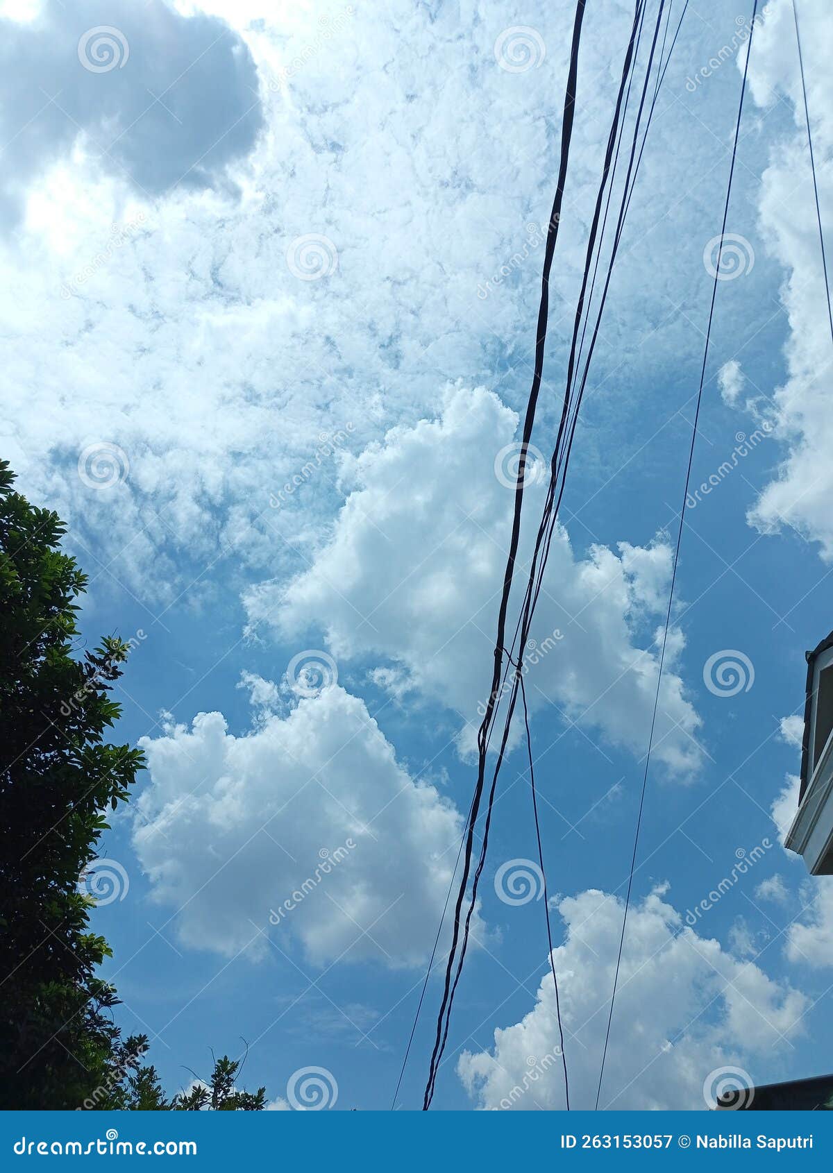 Sunny Blue Sky Clouds and Wire Stock Image - Image of sunny, nlue ...