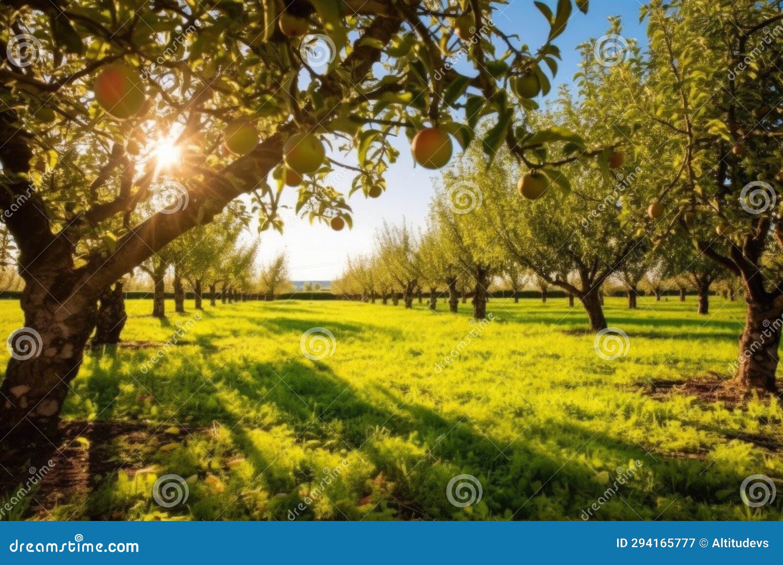 Sunny Orchard with Unharvested Apple Trees Stock Illustration ...