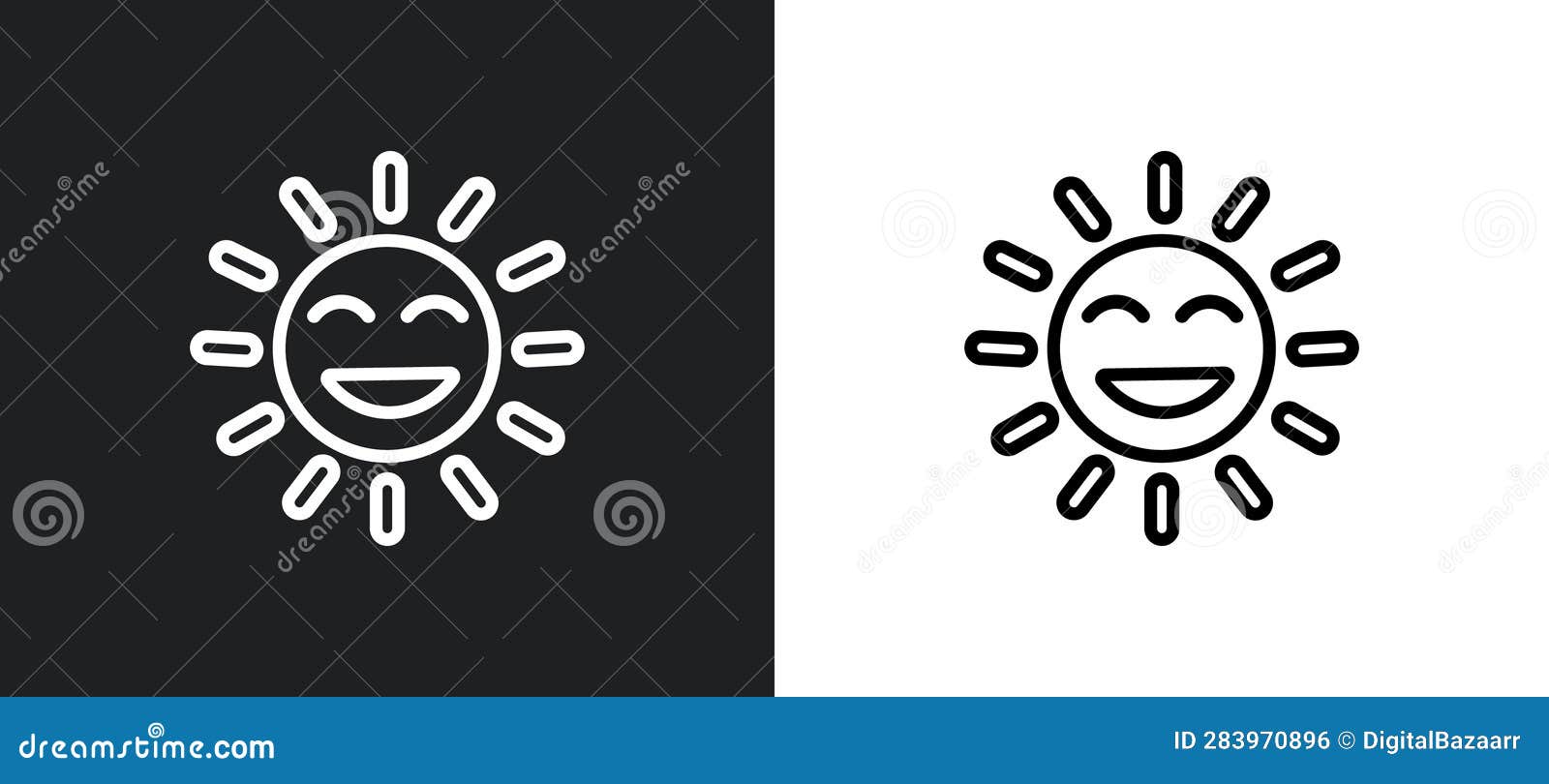 Sunny Outline Icon in White and Black Colors. Sunny Flat Vector Icon ...