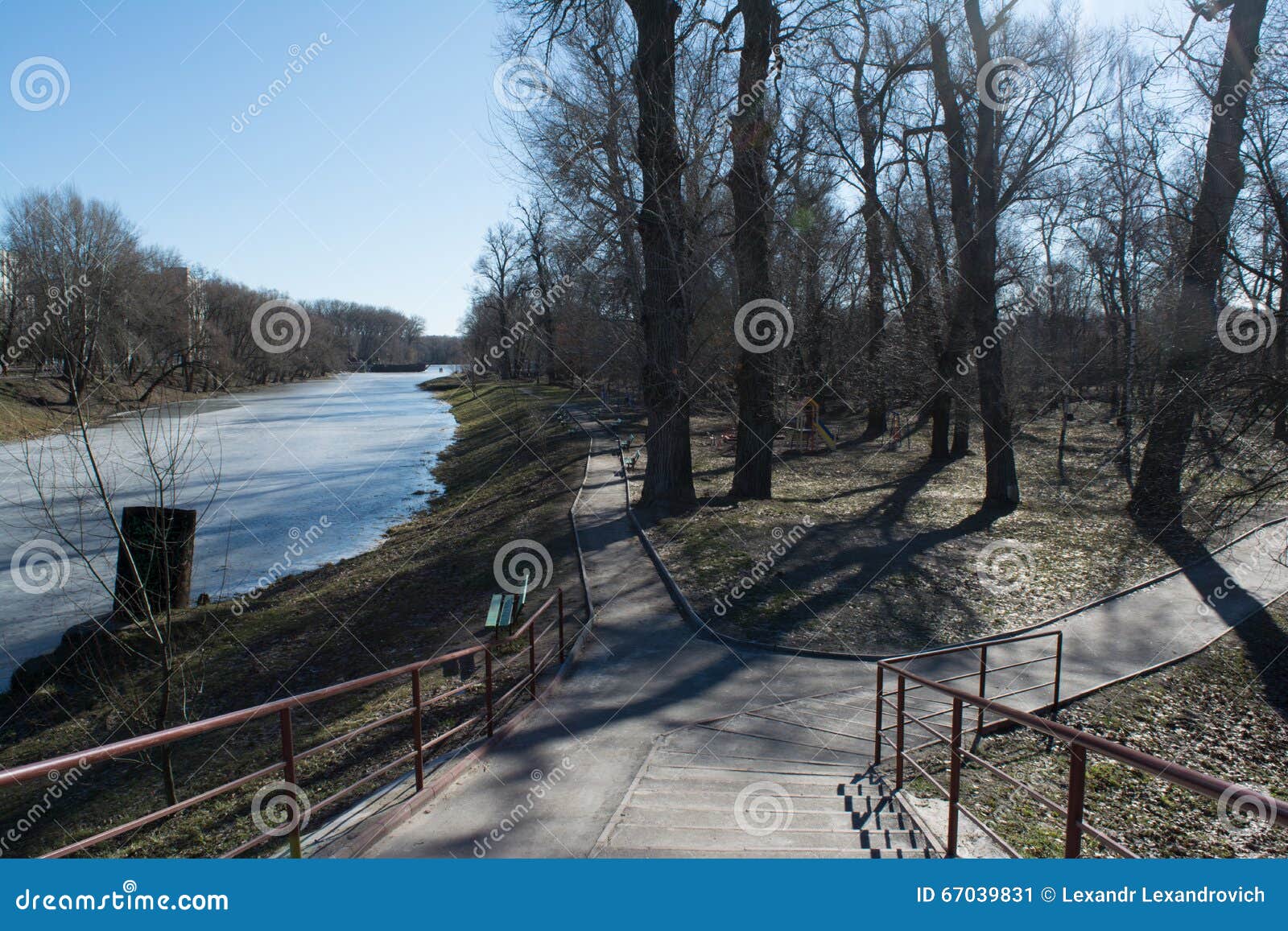 Sunny Park with Melting River during Spring Time Stock Image - Image of ...
