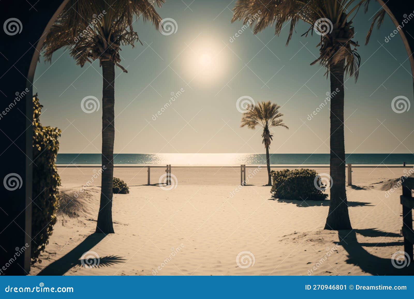 Sunny Sandy Summer Beach with Palm Trees, Vacation Trip Generative AI ...