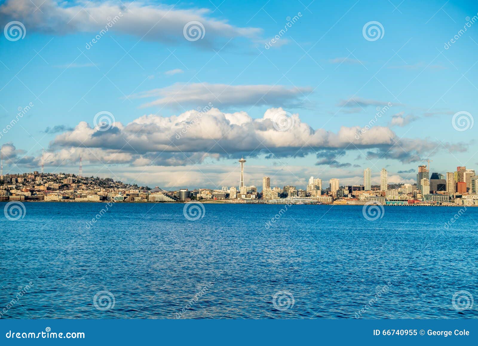 Sunny Seattle Skyline stock image. Image of water, clouds - 66740955