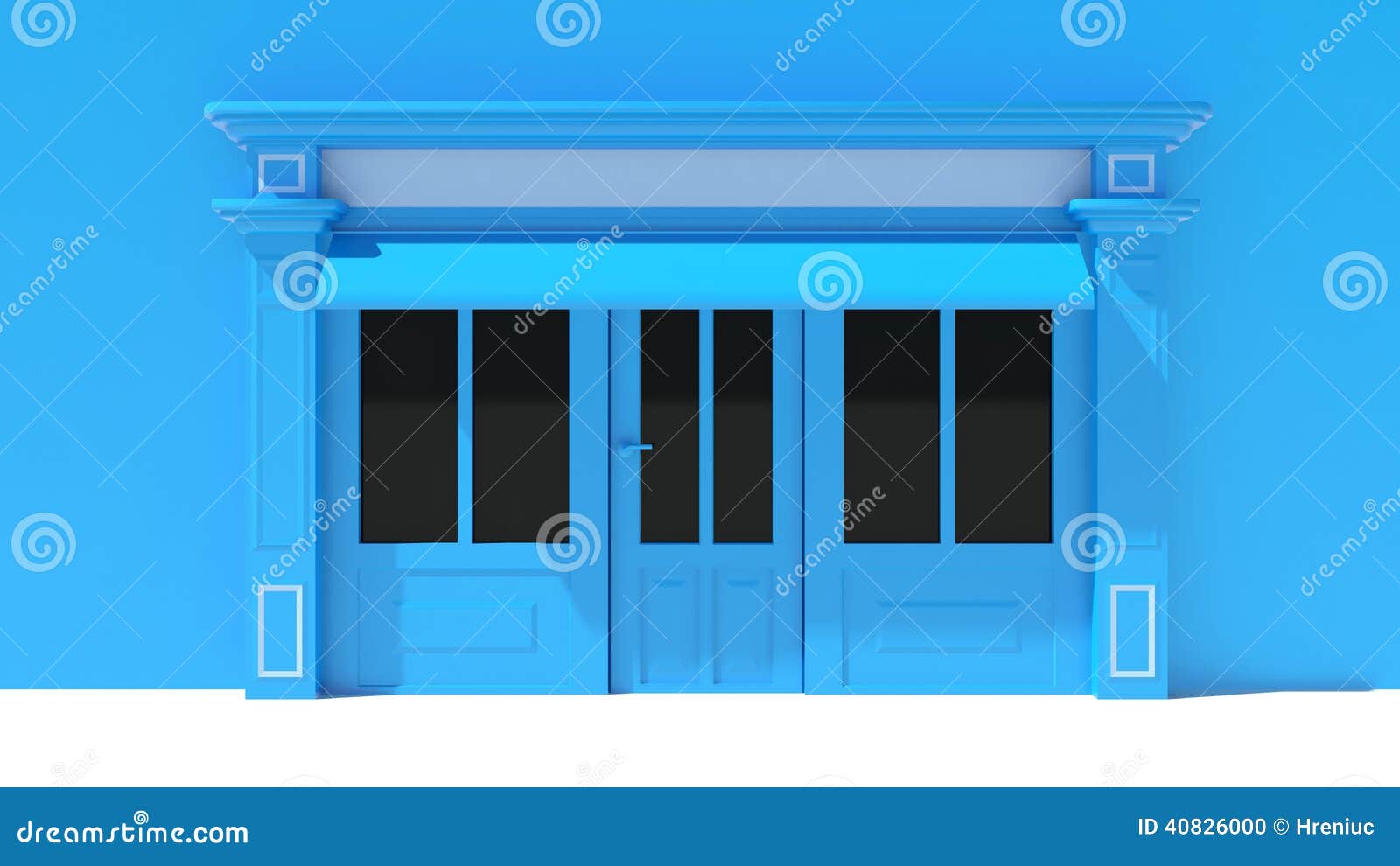 Sunny Shopfront with Large Windows White and Blue Store Facade with ...