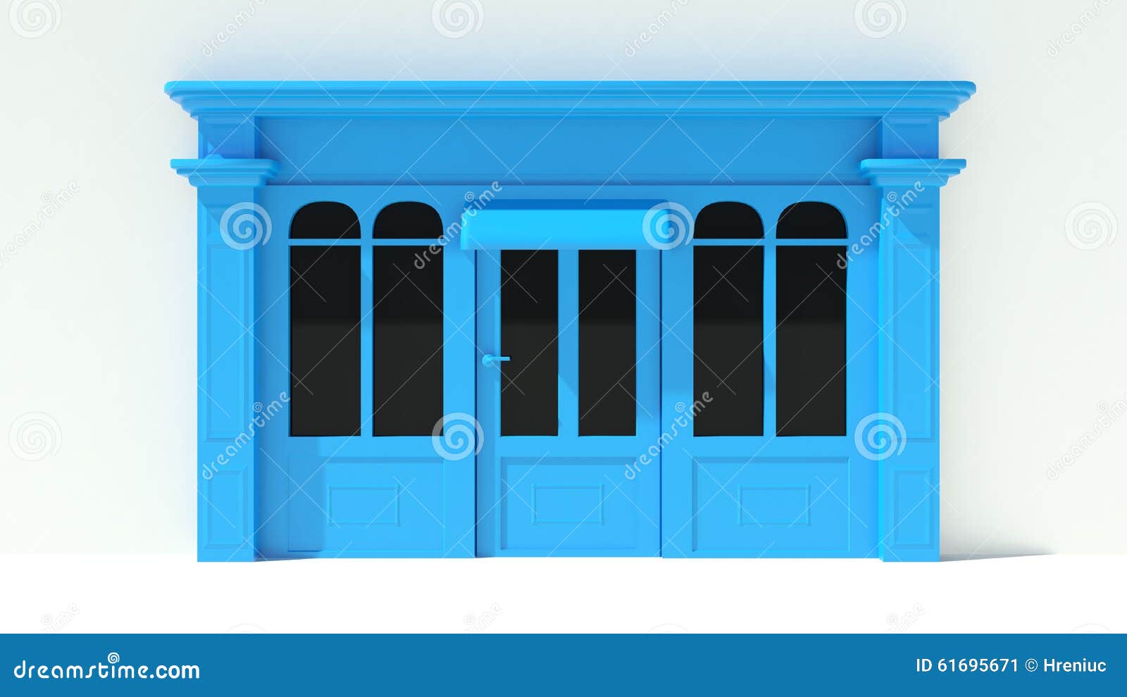 Sunny Shopfront with Large Windows White and Blue Store Facade with ...