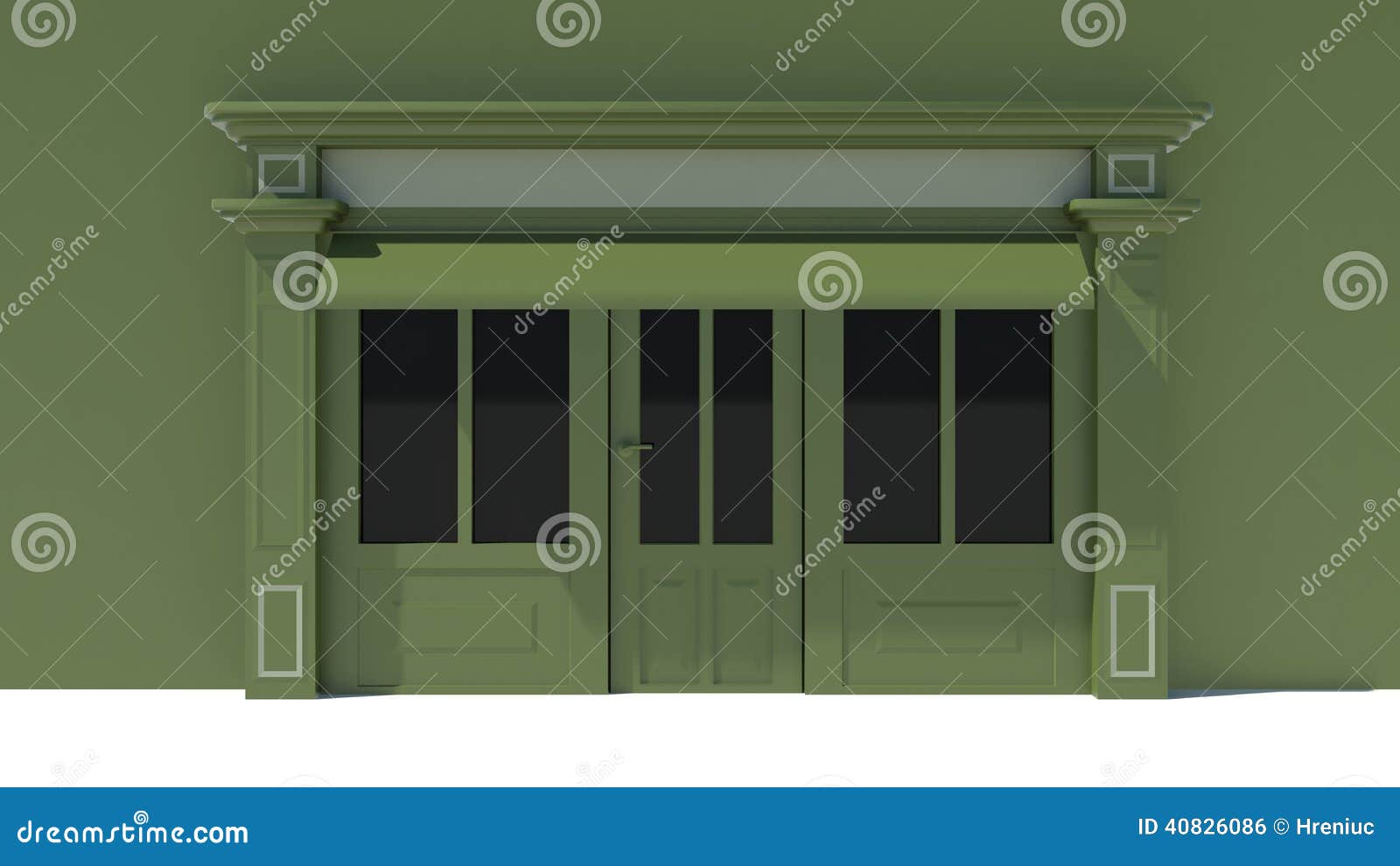 Sunny Shopfront with Large Windows White and Green Store Facade with ...