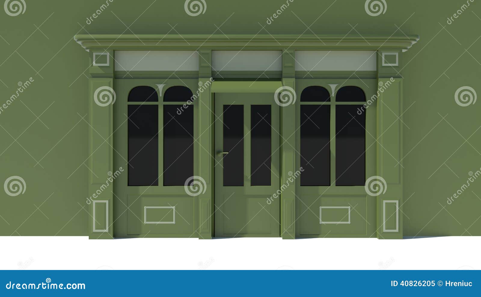 Sunny Shopfront with Large Windows White and Green Store Facade with ...