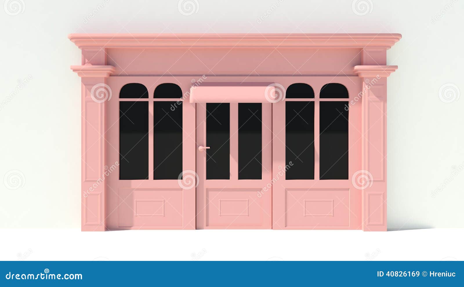 Sunny Shopfront with Large Windows White and Pink Store Facade with ...
