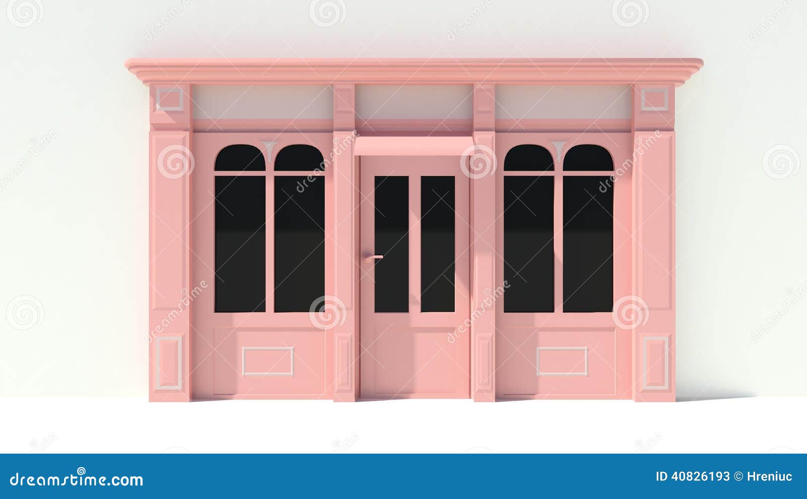 Sunny Shopfront with Large Windows White and Pink Store Facade with ...