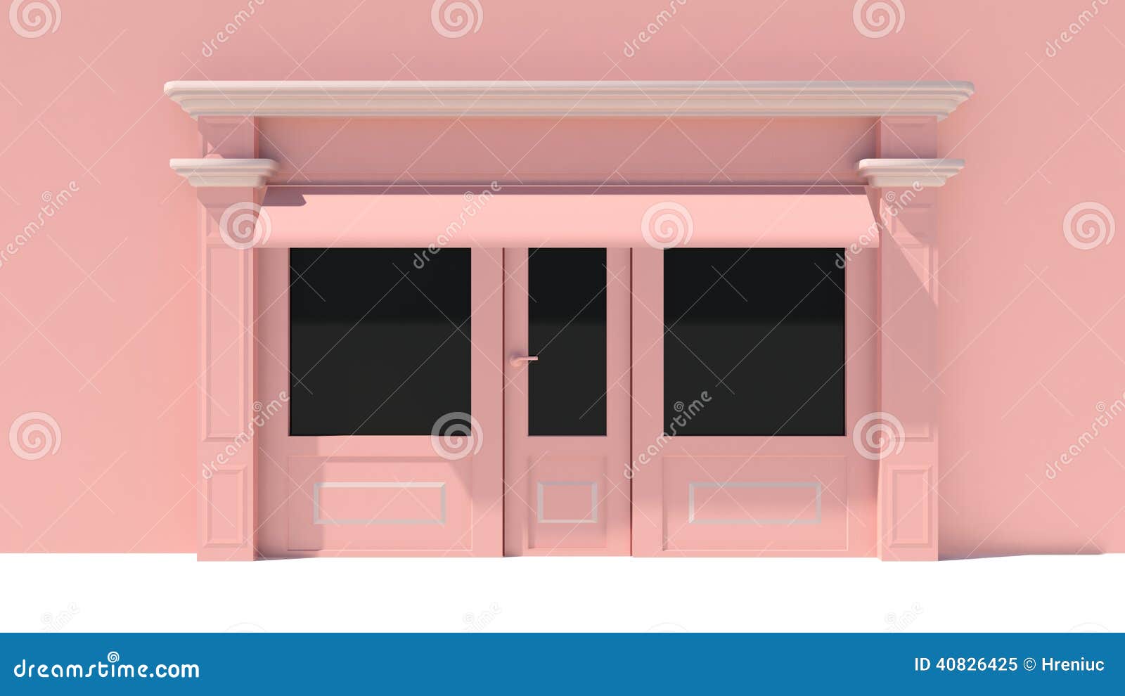 Sunny Shopfront with Large Windows White and Pink Store Facade with ...