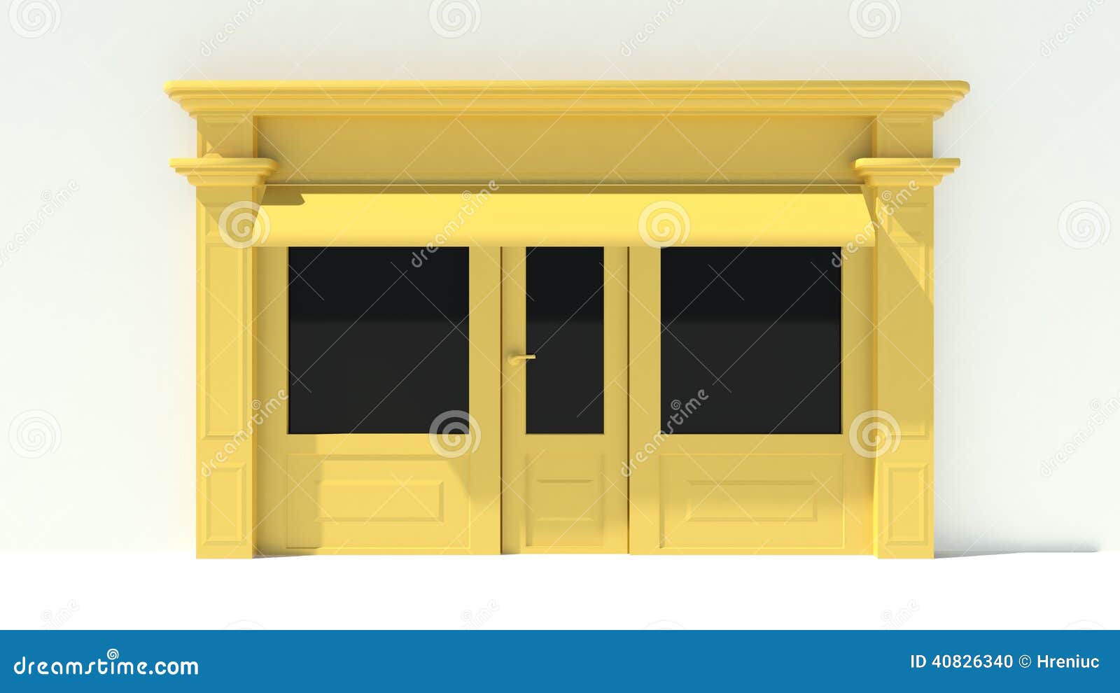 Sunny Shopfront with Large Windows White and Yellow Store Facade with ...