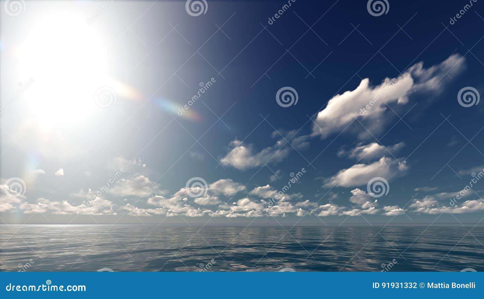 A sunny sky in the ocean stock illustration. Illustration of blue ...