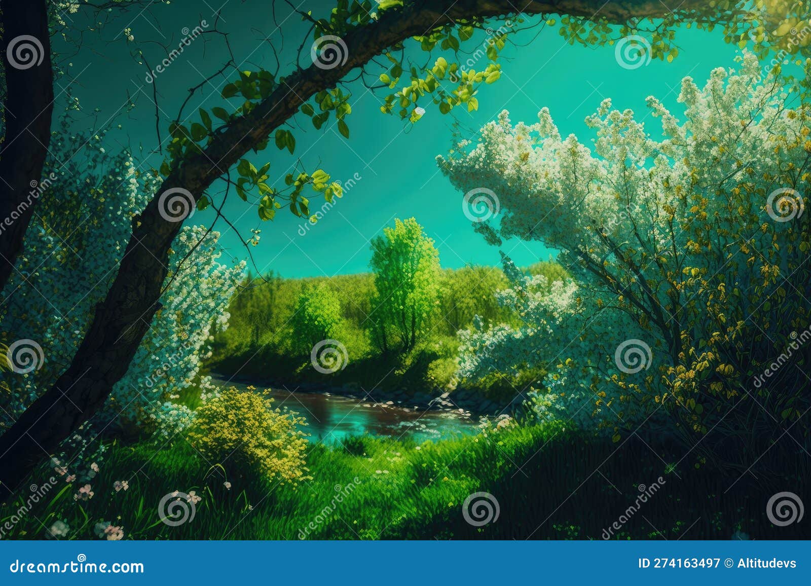 Sunny Spring Day Against Backdrop of Beautiful Green Thicket Stock ...