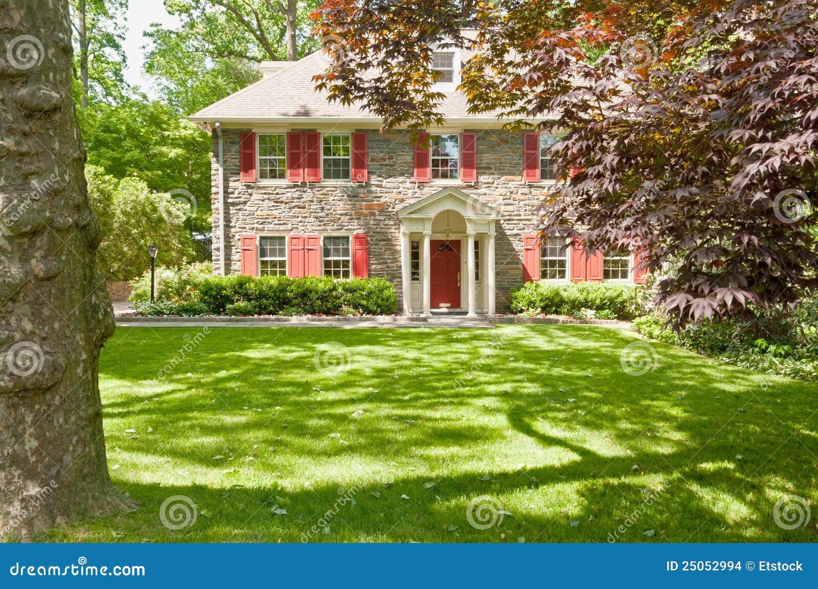 Sunny Spring Day at Family House Stock Photo - Image of landscaping ...