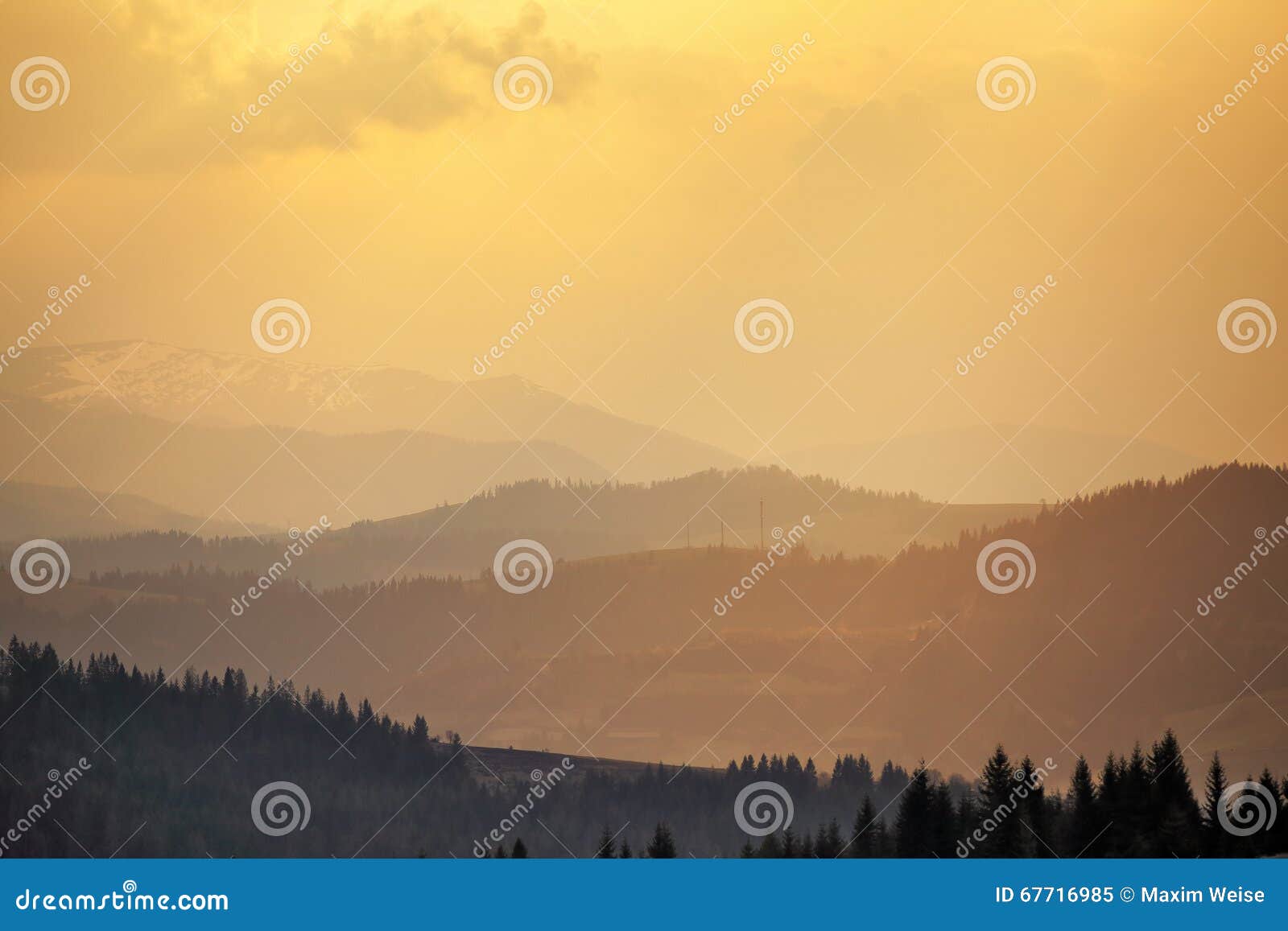 Sunny Spring Evening in Mountain Village. Fields and Hills Stock Image ...