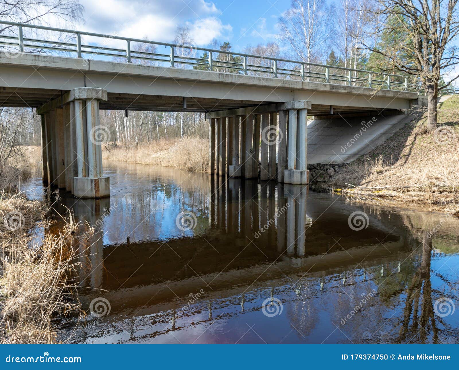 Sunny Spring Landscape with a Bridge Over the River Stock Photo - Image ...