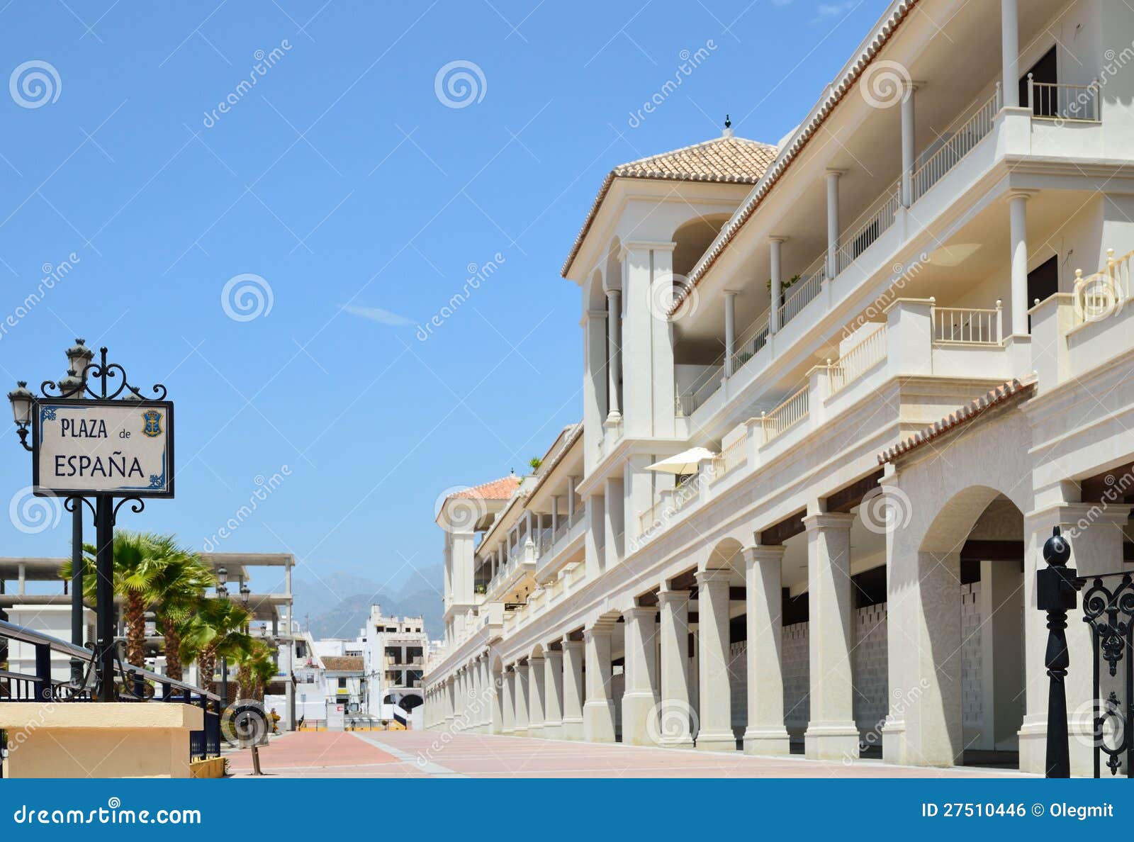 Sunny Square of Spain in Nerja Stock Photo - Image of terrace, spanish ...