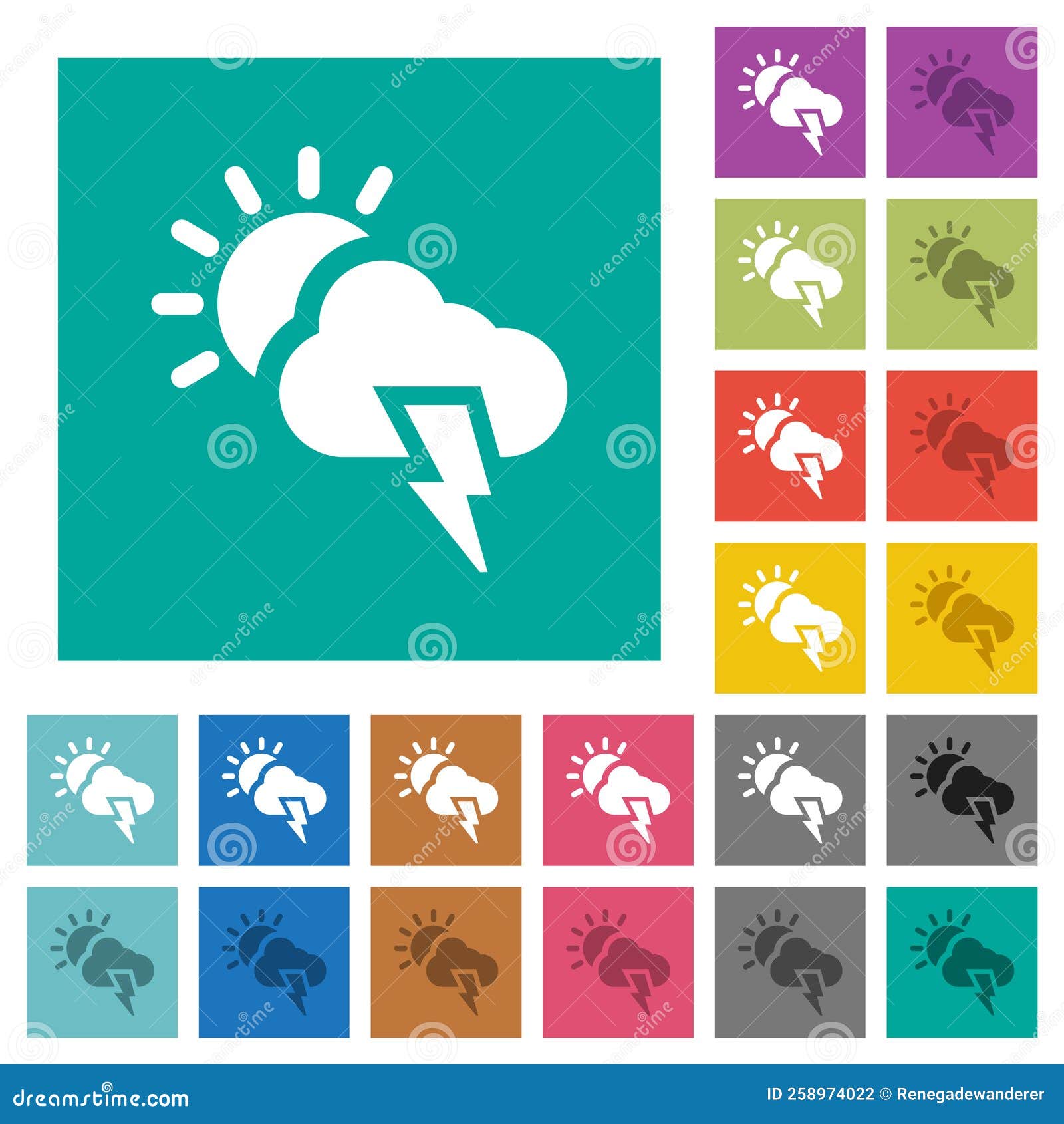 Sunny and Stormy Weather Square Flat Multi Colored Icons Stock Vector ...