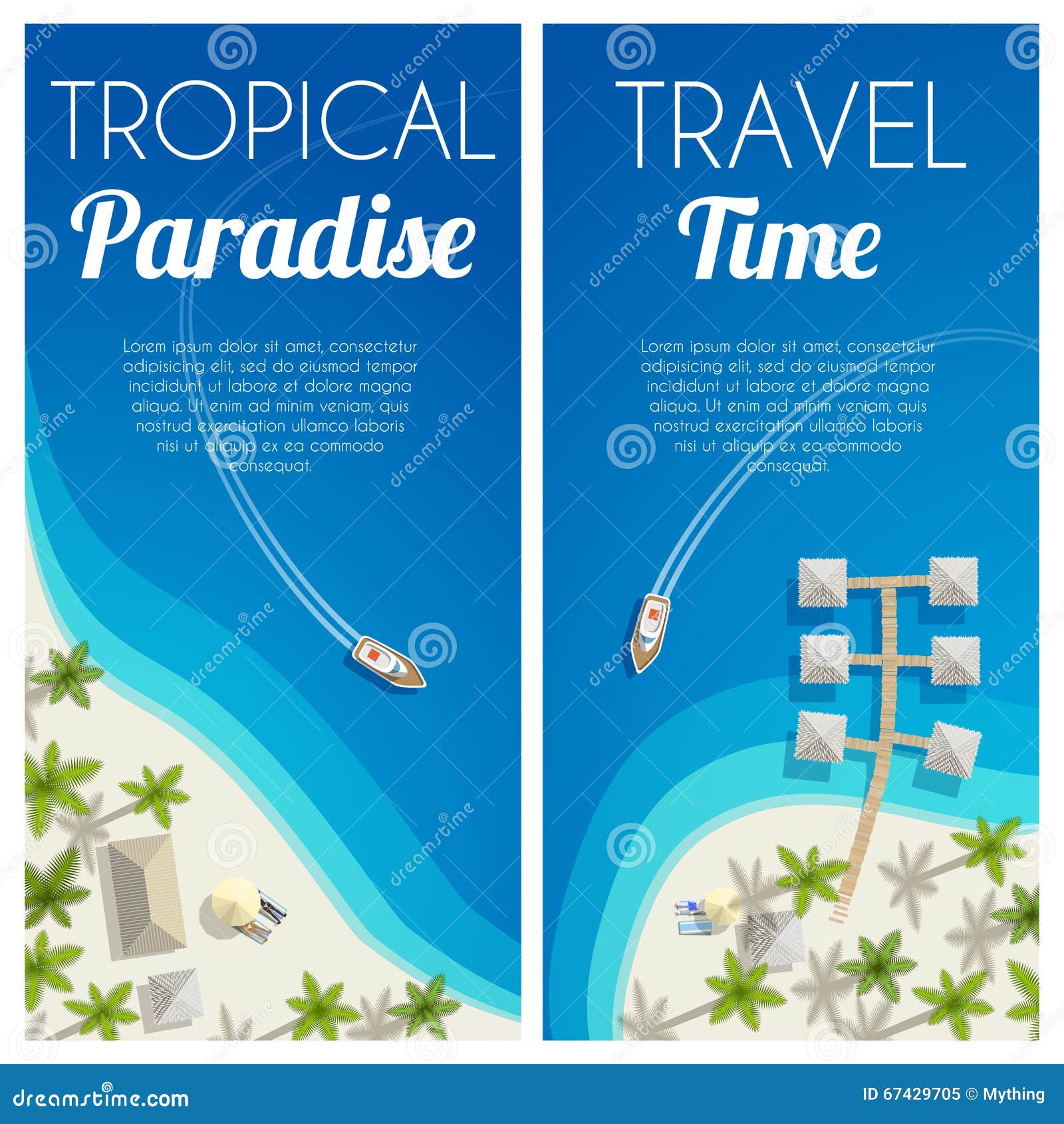 Sunny Summer Beach Vertical Banners with Palms and Bungalows. Vector ...