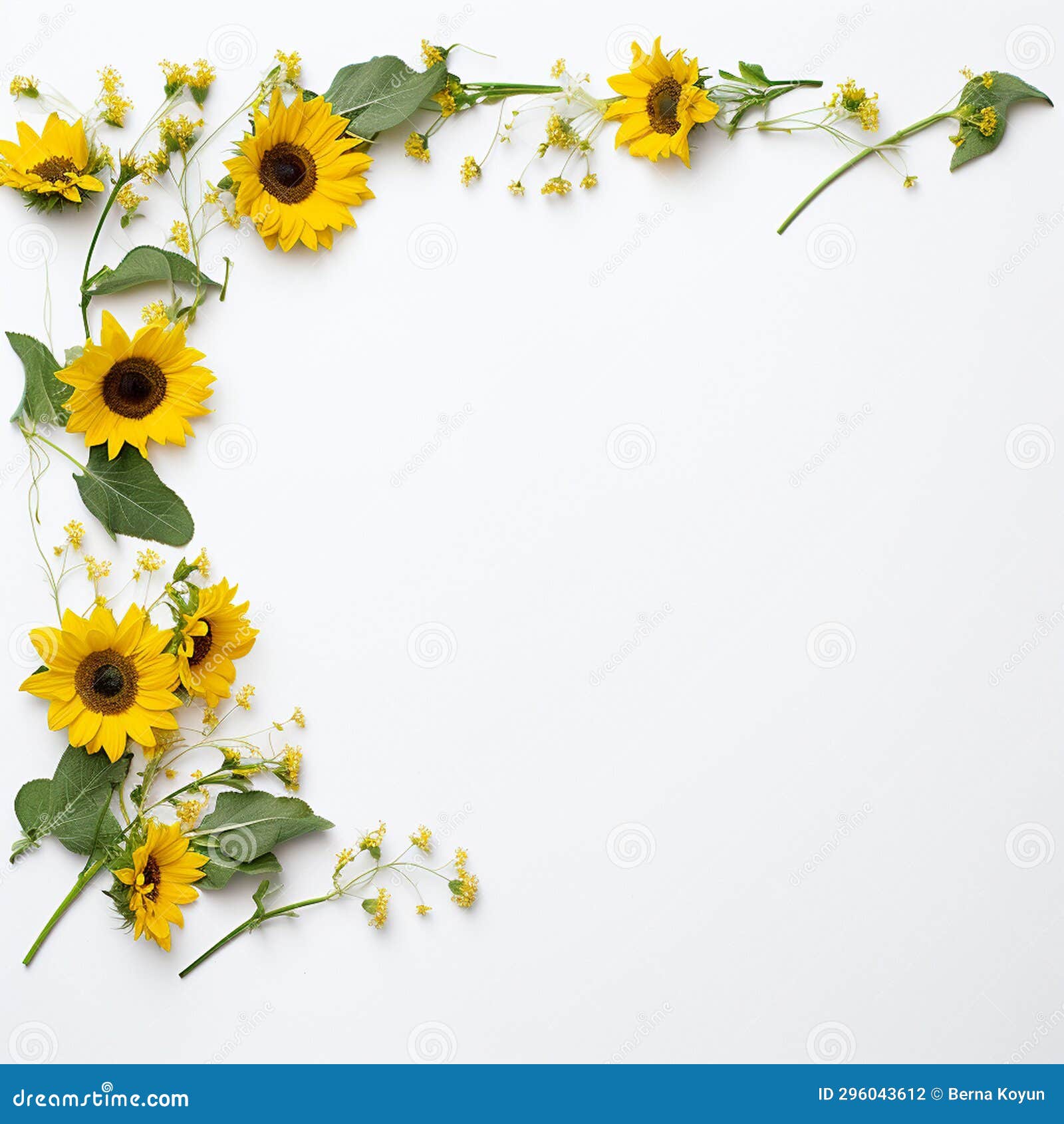 Sunny sunflower border stock illustration. Illustration of hanakotoba ...