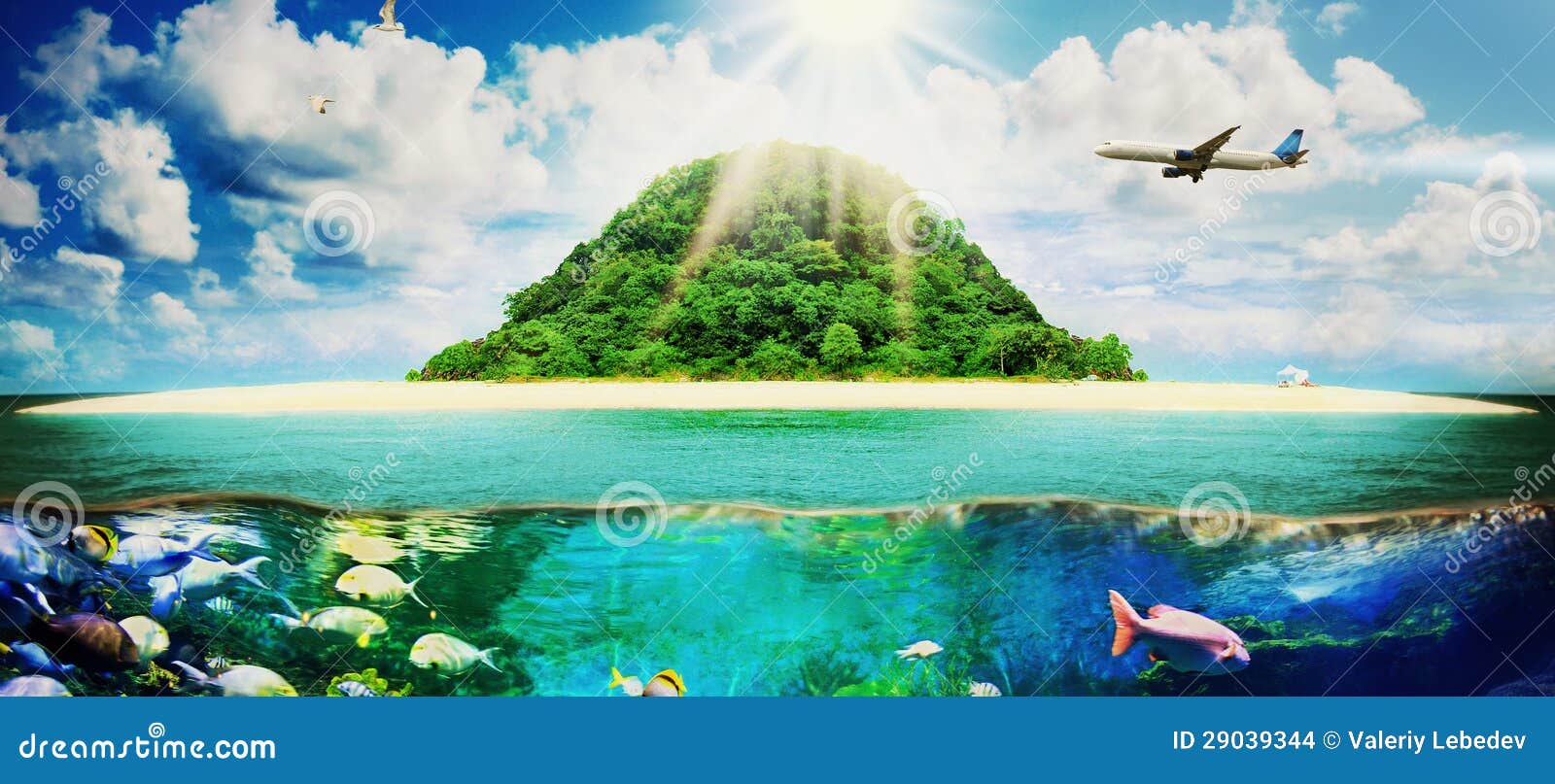 Sunny Tropical Beach on the Island Stock Photo - Image of collage ...