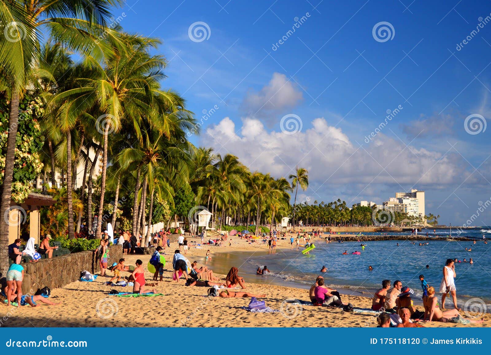 Sunny, Tropical Day at Waikiki Beach Editorial Image - Image of ...