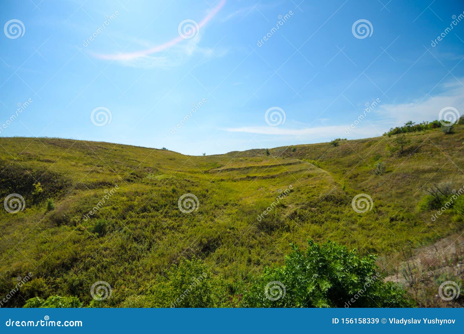 Sunny Valley with Clear Blue Sky Stock Image - Image of park, angle ...