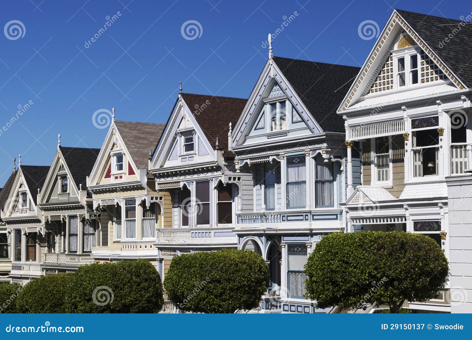 Sunny Victorian Houses on Postcard Row Stock Image - Image of francisco ...