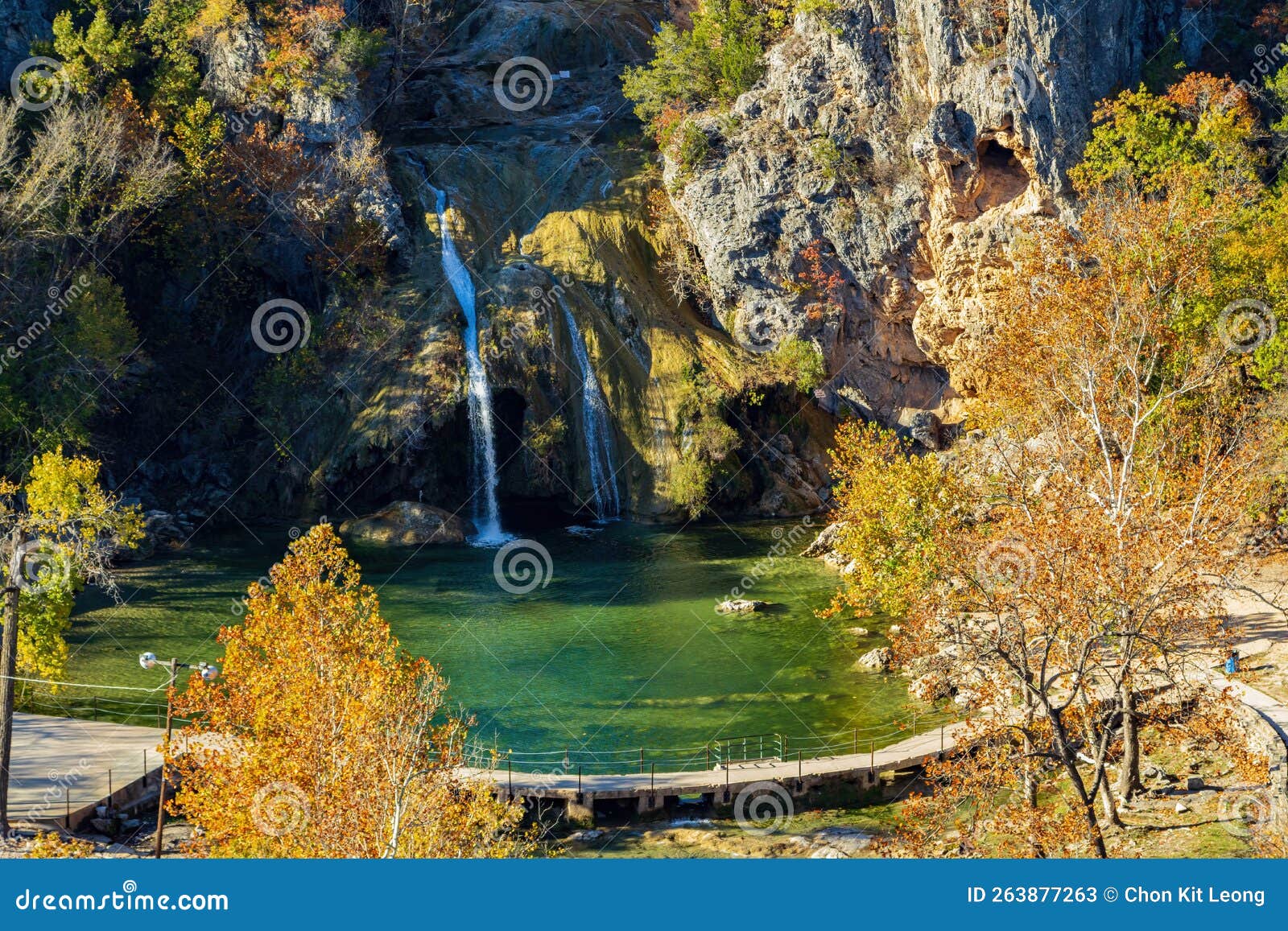 Sunny View of the Fall Color of Turner Falls Stock Image - Image of ...