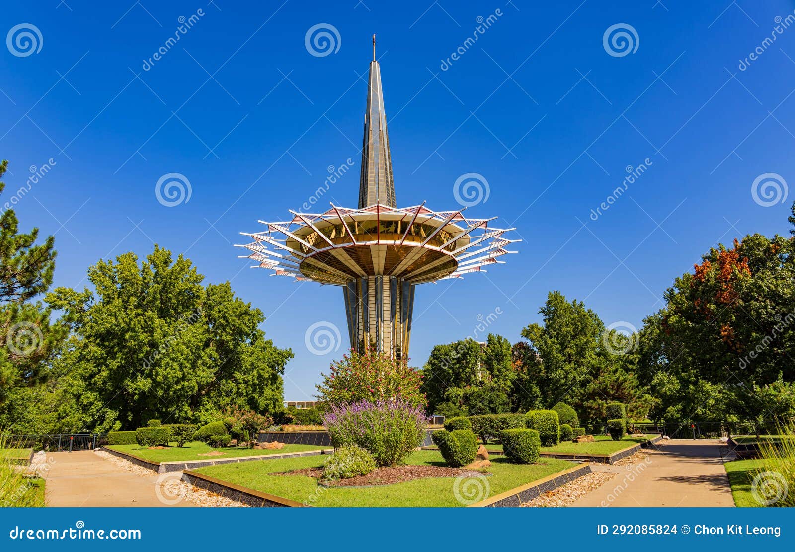 Sunny View of the Prayer Tower of Oral Roberts University Stock Photo ...