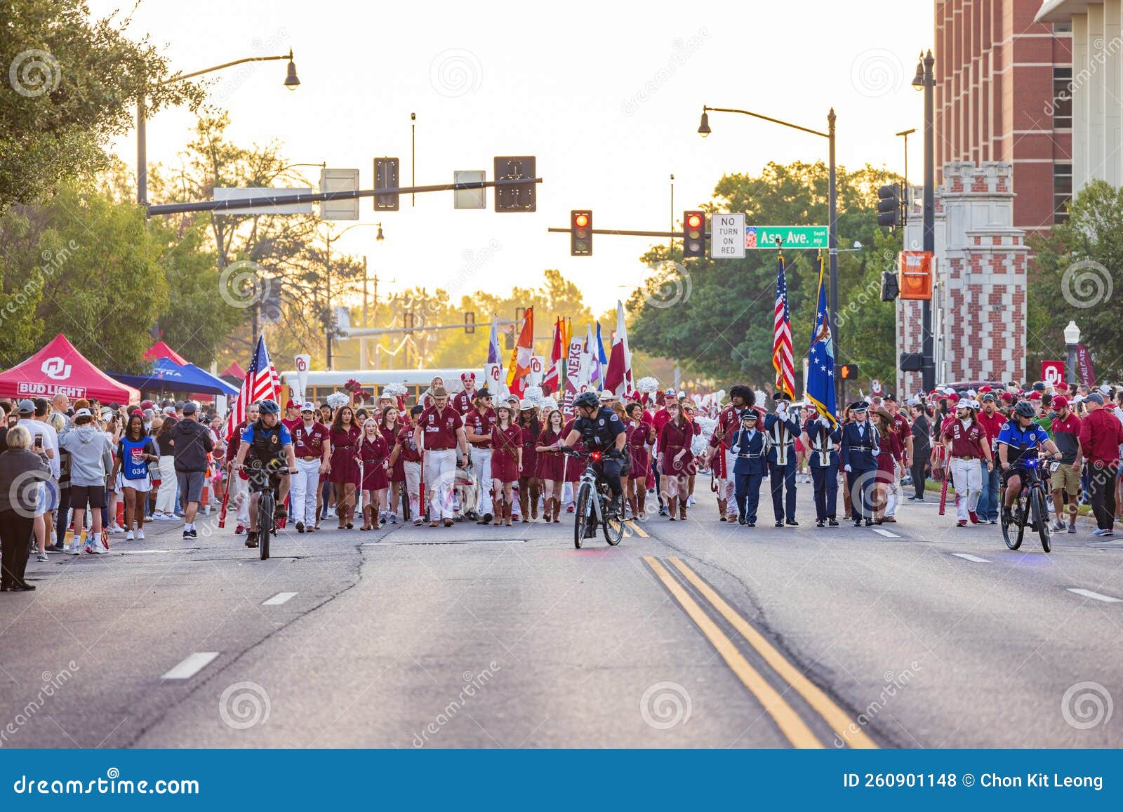 Sunny View of the Student Marching Band Walking in Homecoming Parade ...