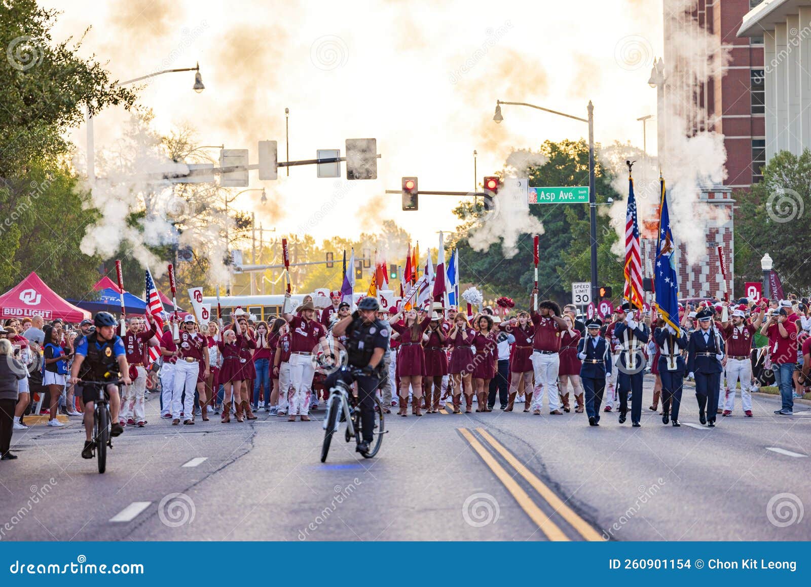 Sunny View of the Student Marching Band Walking in Homecoming Parade ...