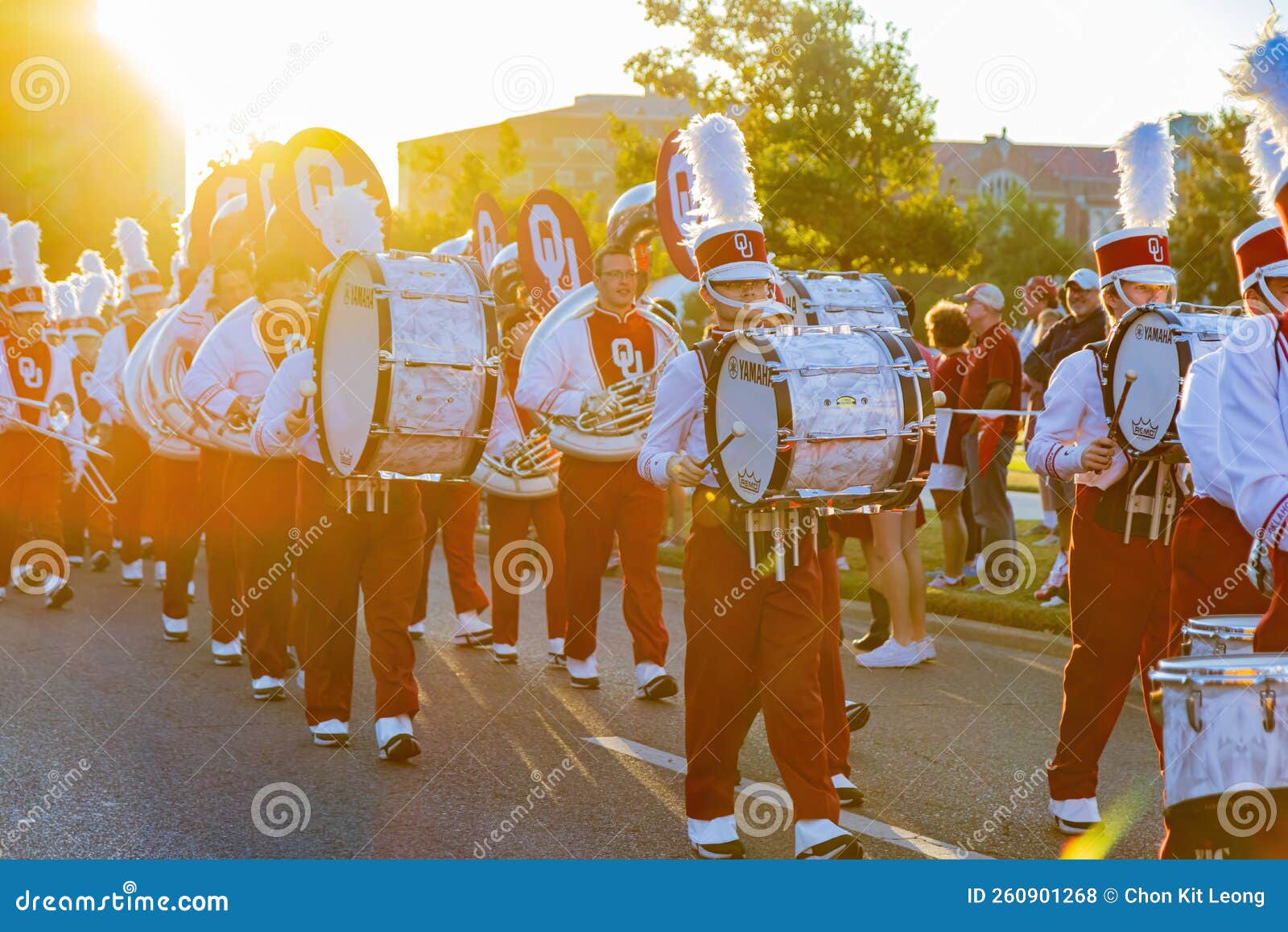 Sunny View of the Student Marching Band Walking in Homecoming Parade ...