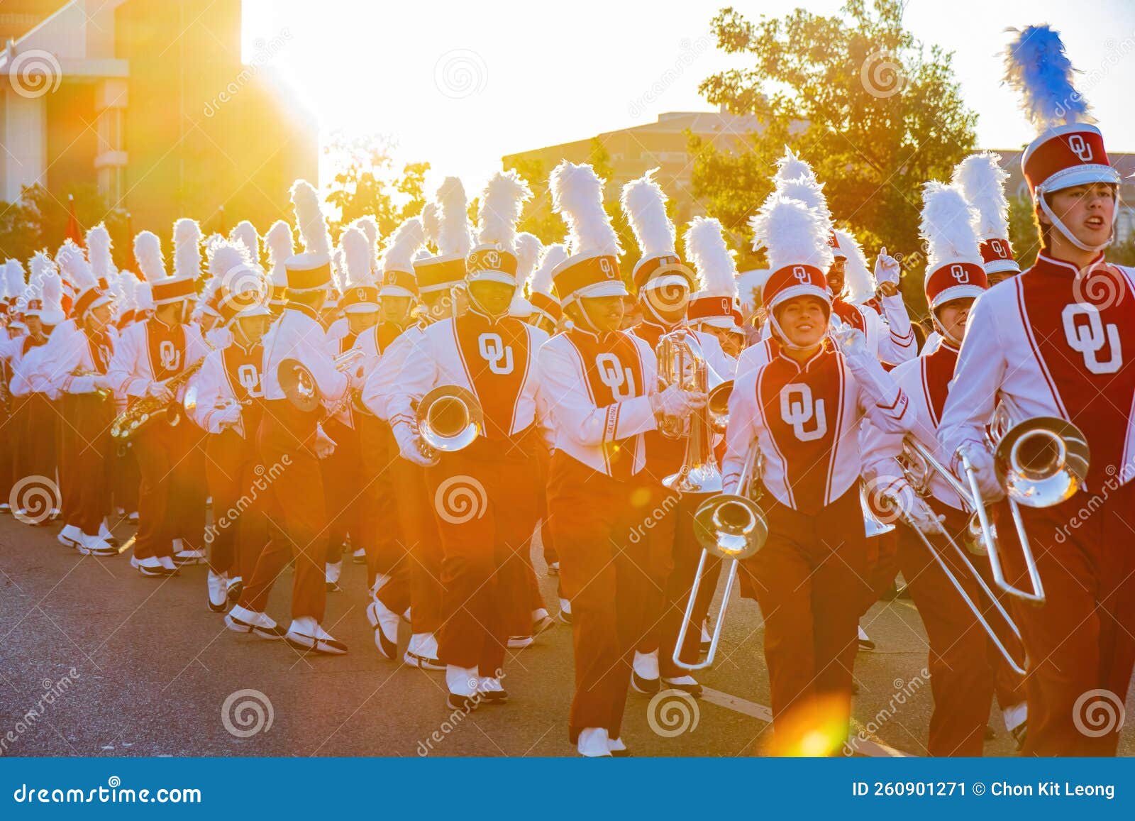 Sunny View of the Student Marching Band Walking in Homecoming Parade ...