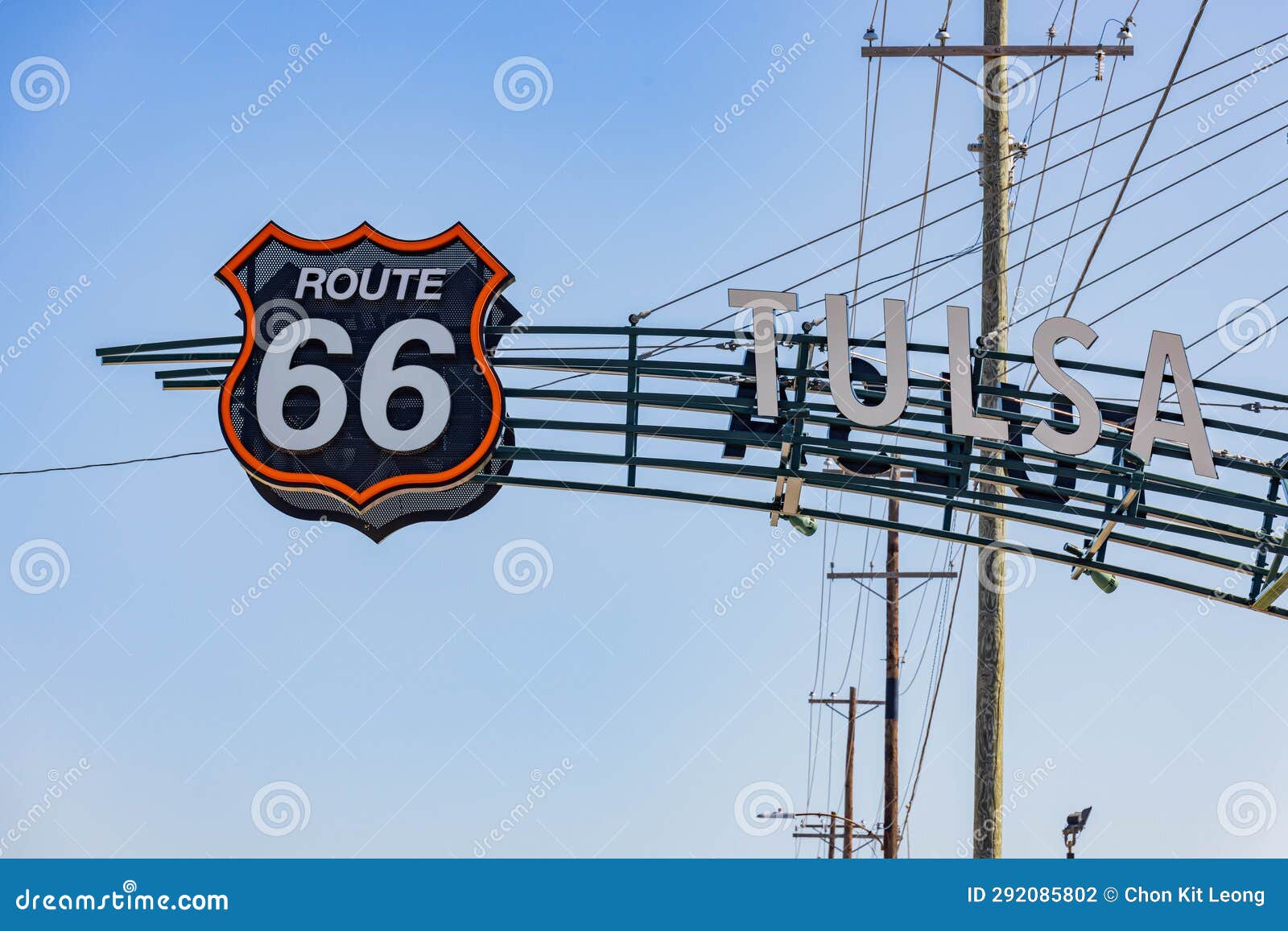 Sunny View of the Tulsa Route 66 Sign Stock Photo - Image of closeup ...