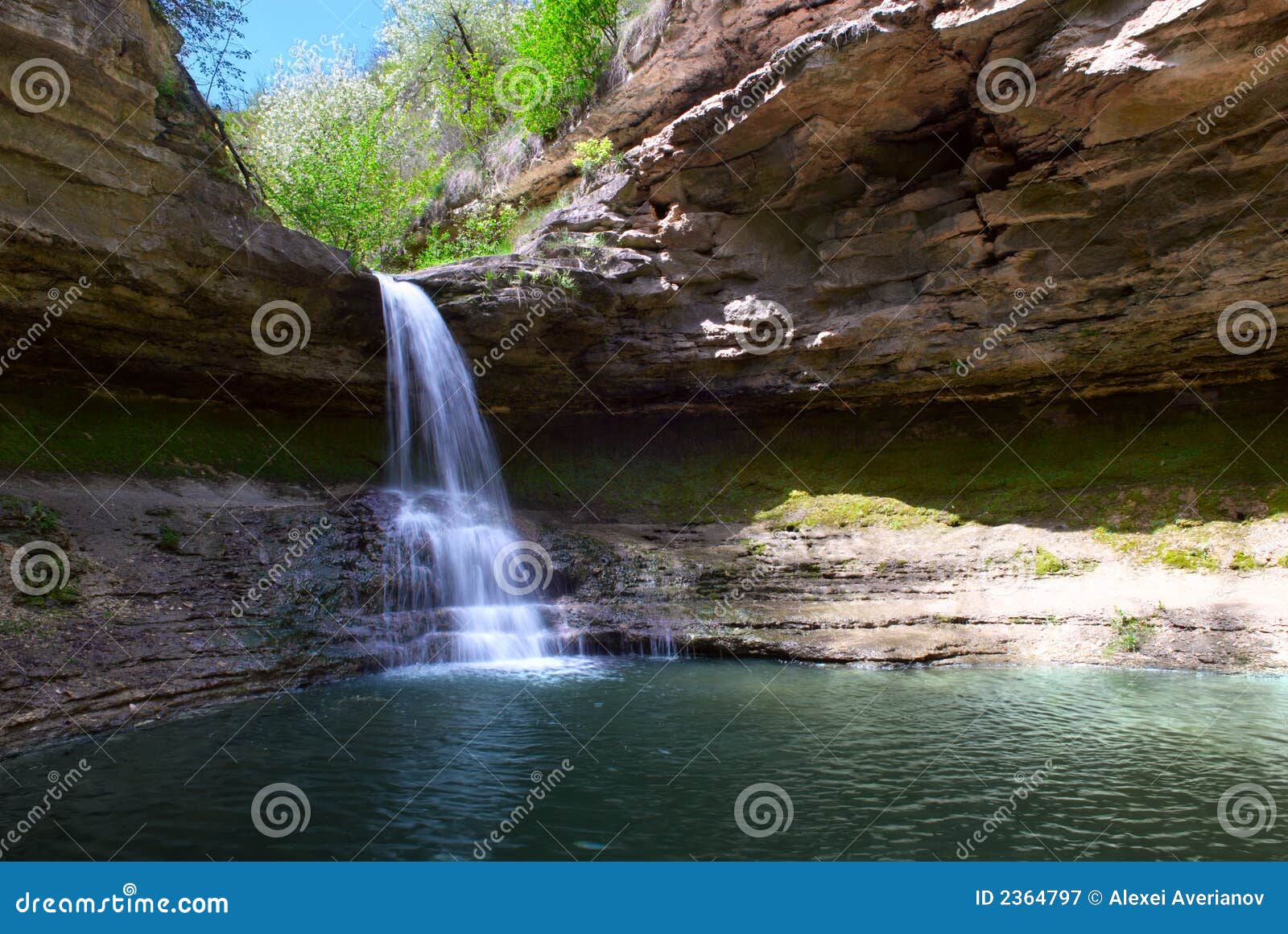 Sunny waterfall stock image. Image of blue, mountain, forest - 2364797