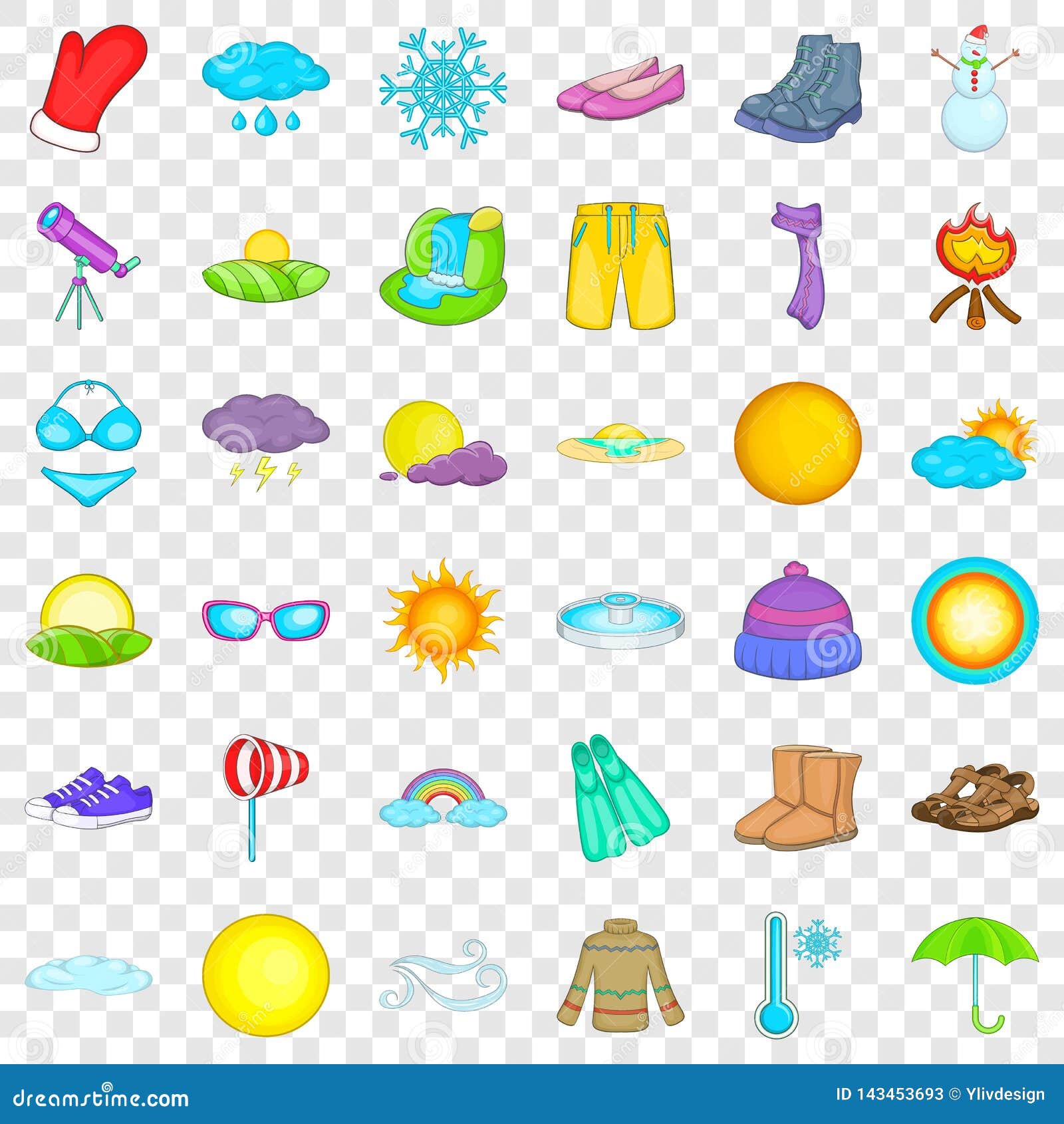 Sunny Weather Icons Set, Cartoon Style Stock Vector - Illustration of ...