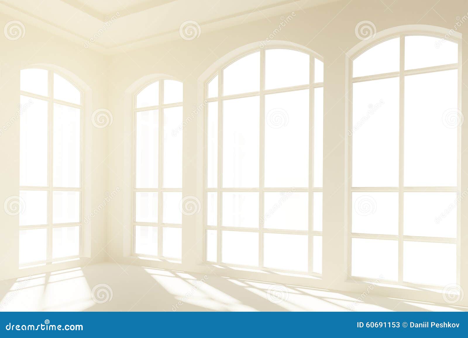 Sunny White Interior with Big Windows Stock Illustration - Illustration ...