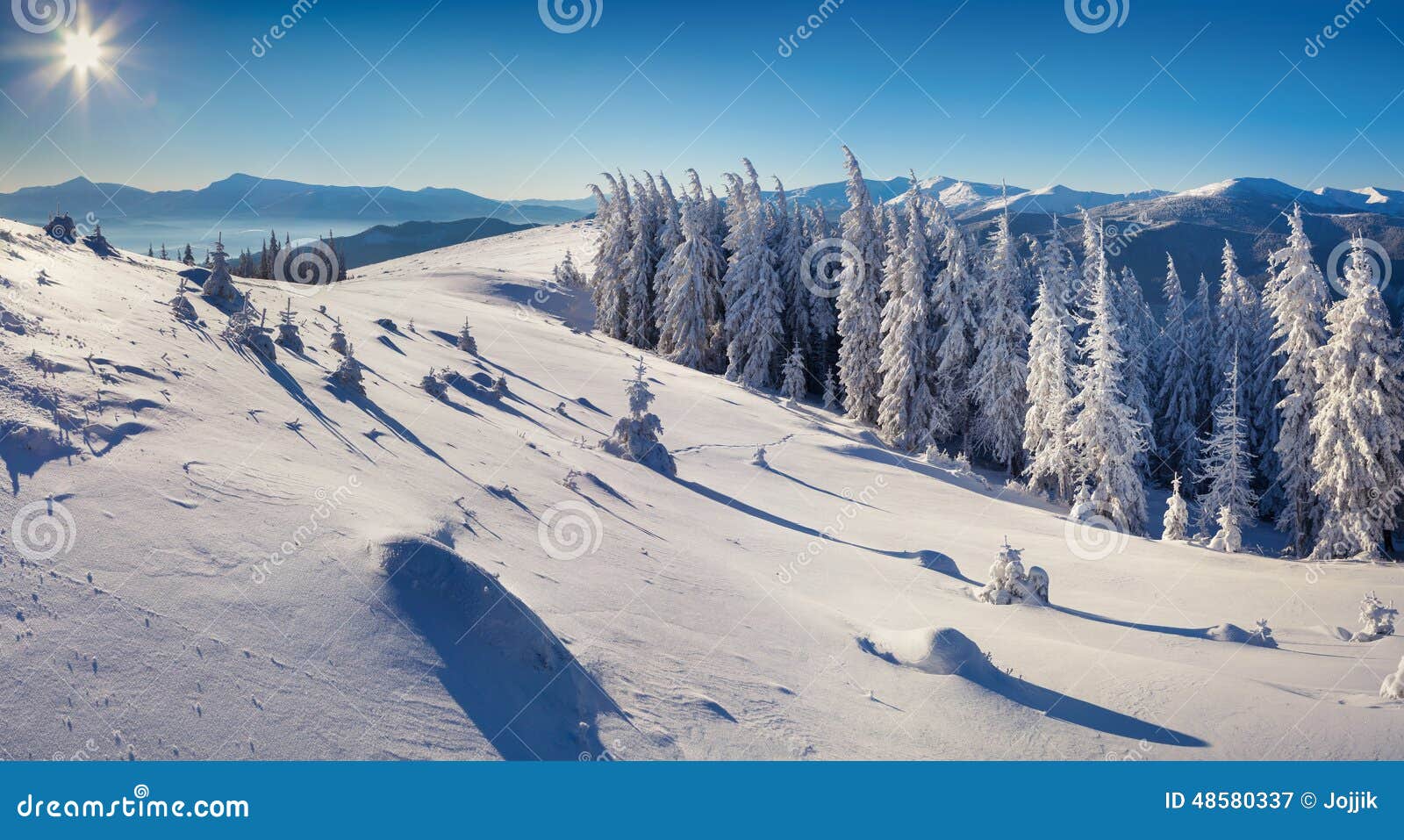 Sunny Winter Morning in Mountains Stock Image - Image of idyllic ...