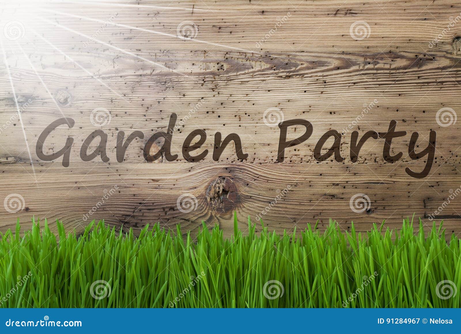 Sunny Wooden Background, Gras, Text-Gartenfest Stockbild - Bild von ...