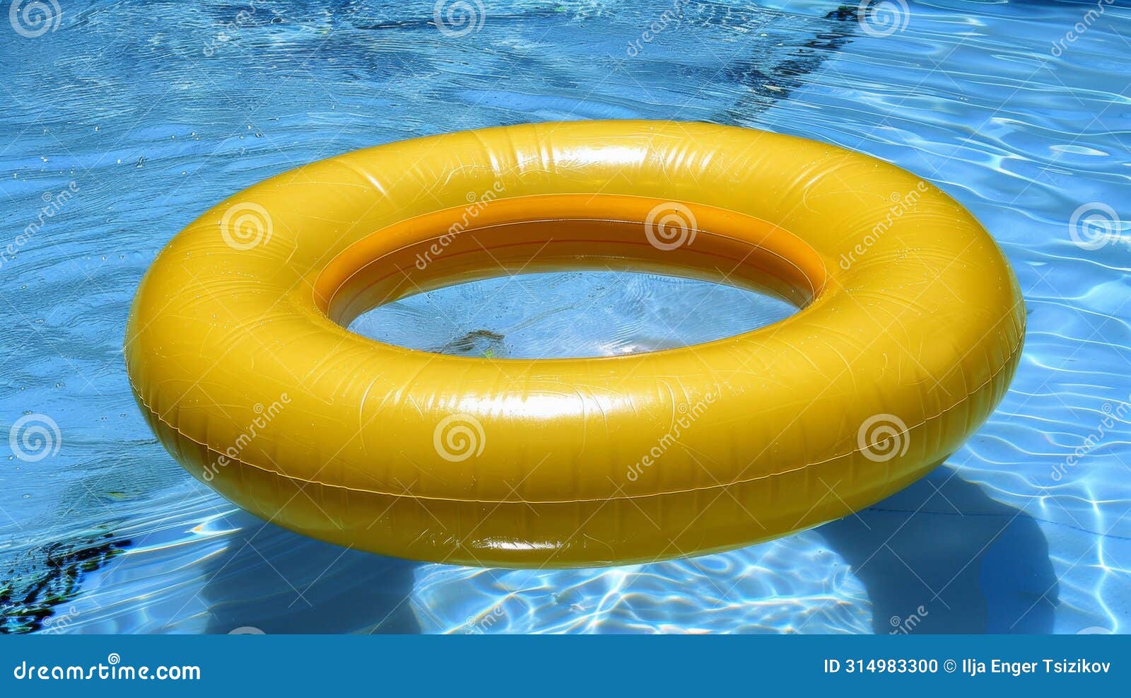 Sunny Yellow Pool Float Drifting in Refreshing Blue Water of a Serene ...