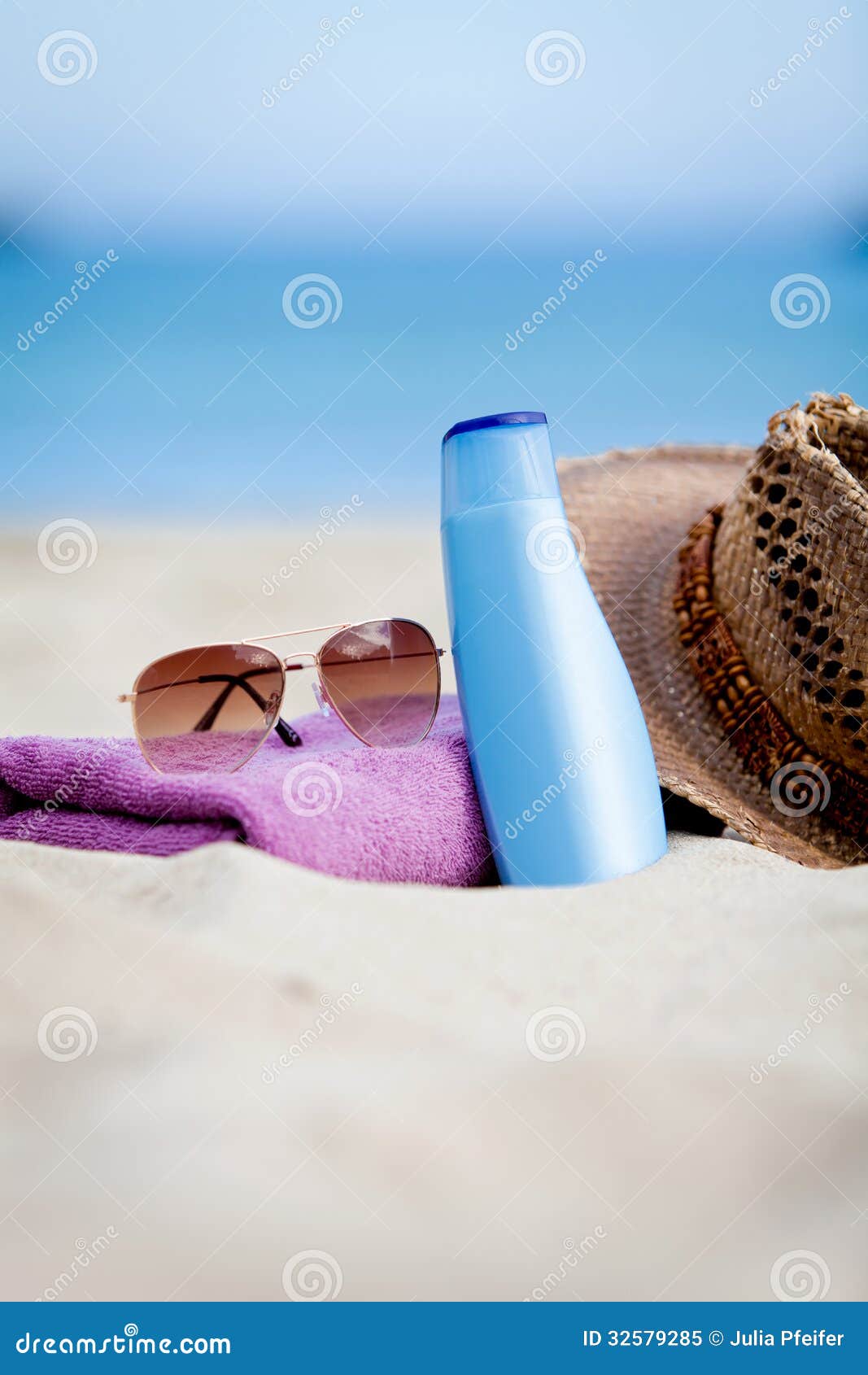 Sunprotection Objects on the Beach in Holiday Stock Image - Image of ...
