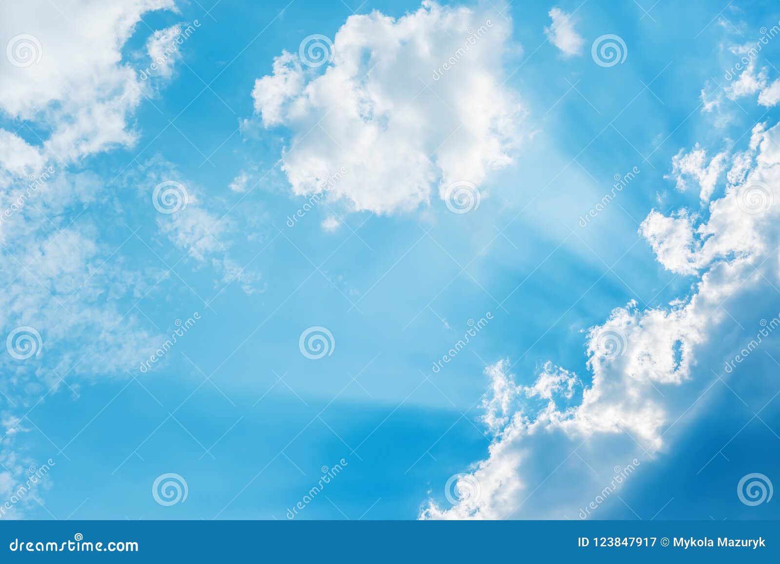 Sunrays in Blue Sky with Clouds Stock Image - Image of cumulus, blue ...