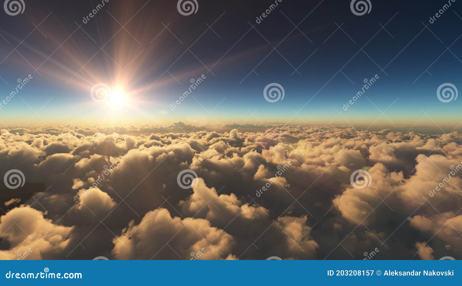 Sunrise above in clouds stock illustration. Illustration of flight ...