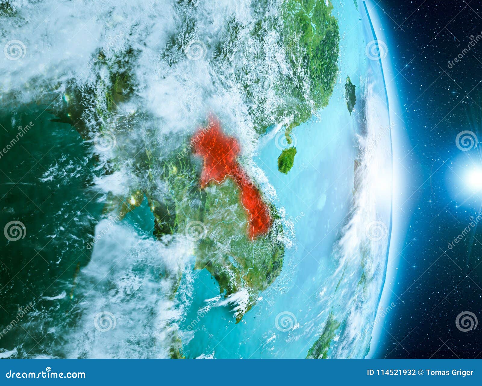Sunrise Above Laos on Planet Earth Stock Illustration - Illustration of ...
