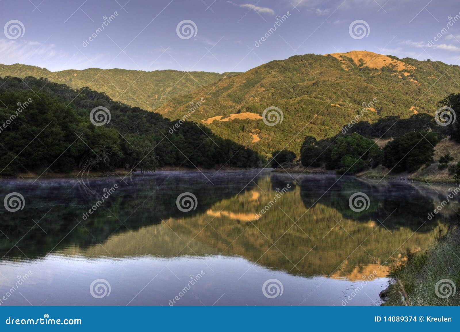 Sunrise on Almaden Reservoir Stock Photo - Image of sunrise, hills ...